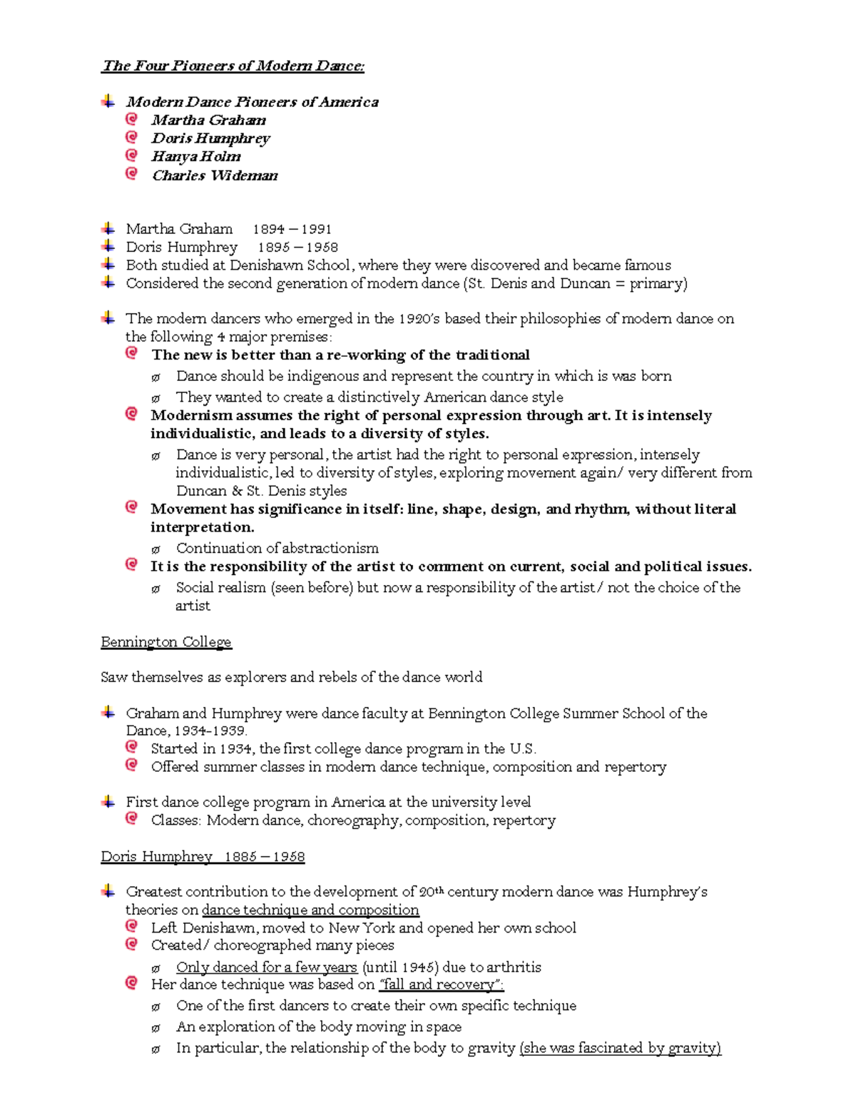 20th Century Dance History - Lecture notes - Lecture 5 - The Four ...