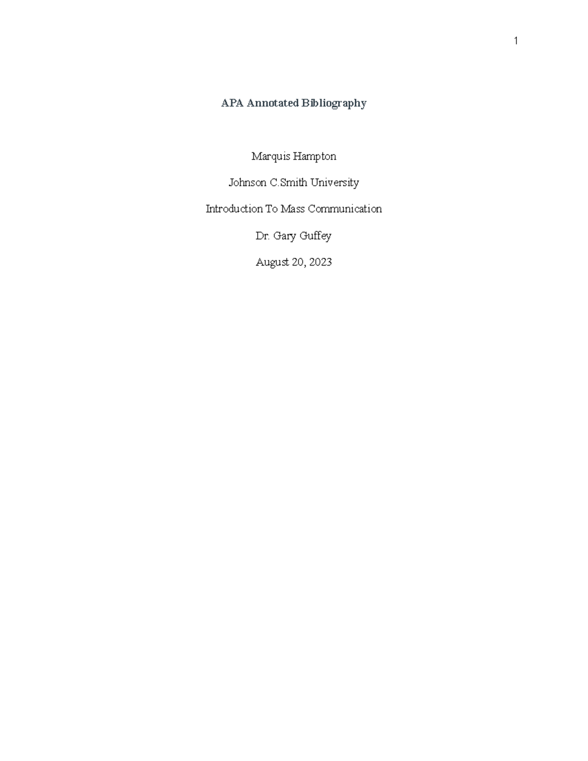 APA Annotated Bibliography - APA Annotated Bibliography Marquis Hampton ...