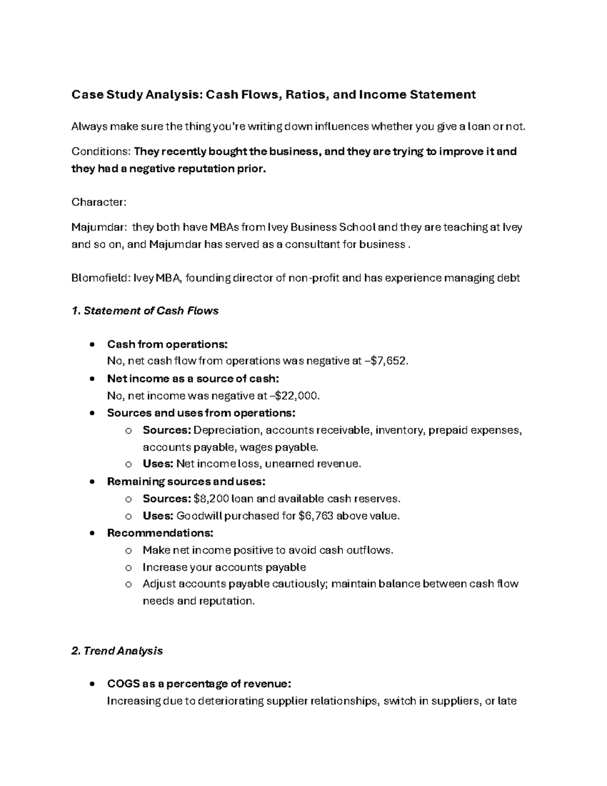 Clover Cafe - Case study answer - Case Study Analysis: Cash Flows ...