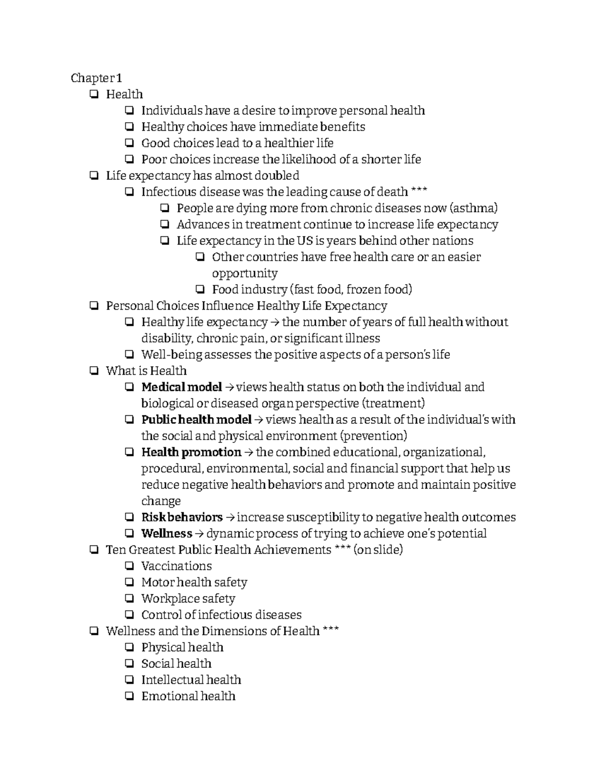 Healthy U Notes - Chapter 1 Health Individuals have a desire to improve ...