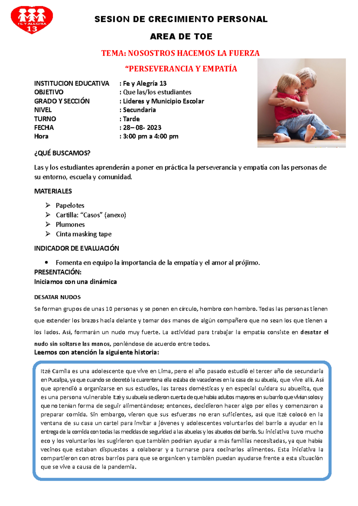 Sesion DE TOE - ufuf - SESION DE CRECIMIENTO PERSONAL AREA DE TOE TEMA ...