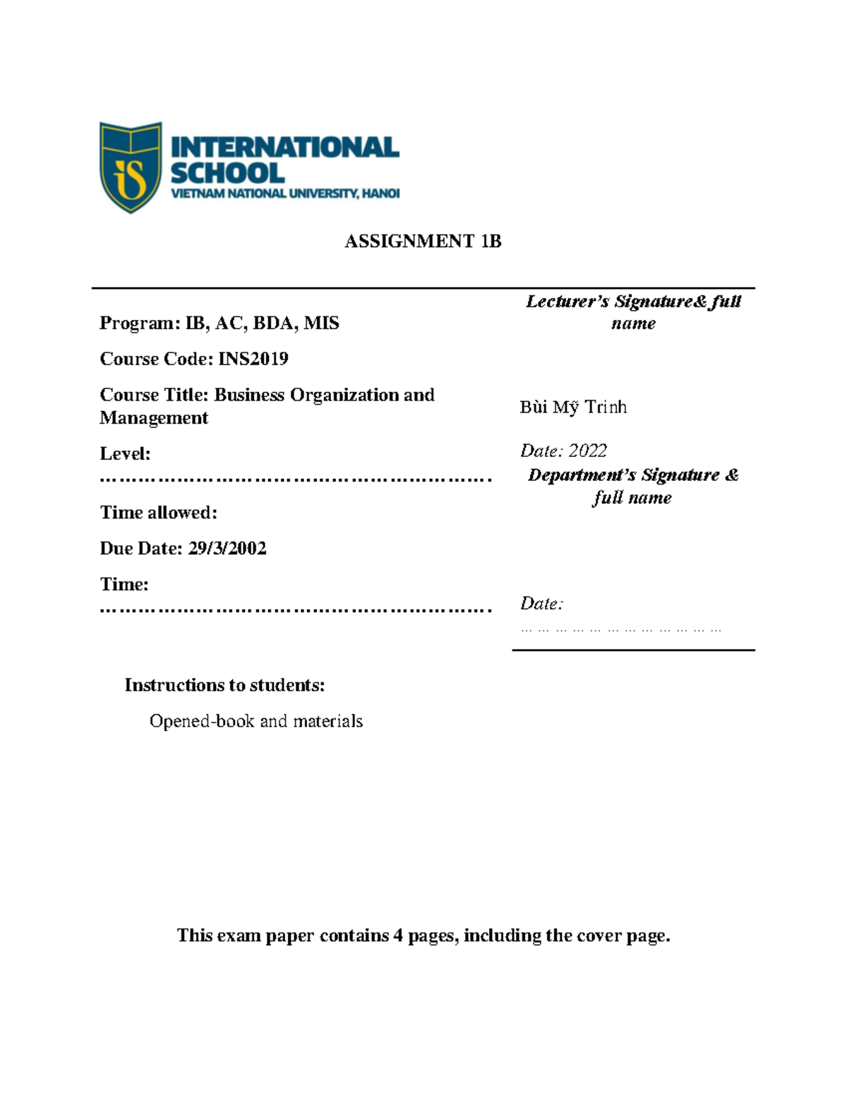 Business Insights - ASSIGNMENT 1B Program: IB, AC, BDA, MIS Course Code: INS Course Title ...