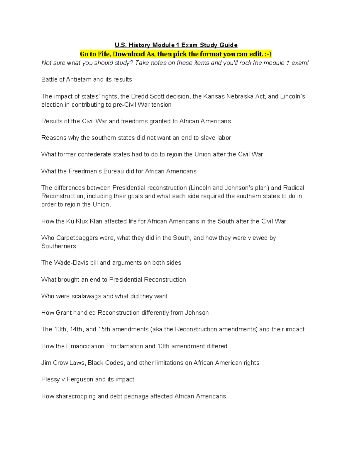 Module 1 Exam Study Guide U History Module 1 Exam Study Guide Go To