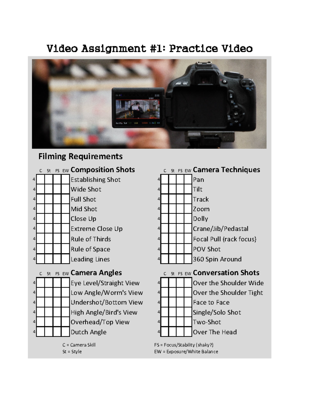 Practice video 2019-1 - Video Assignment #1: Practice Video Filming ...