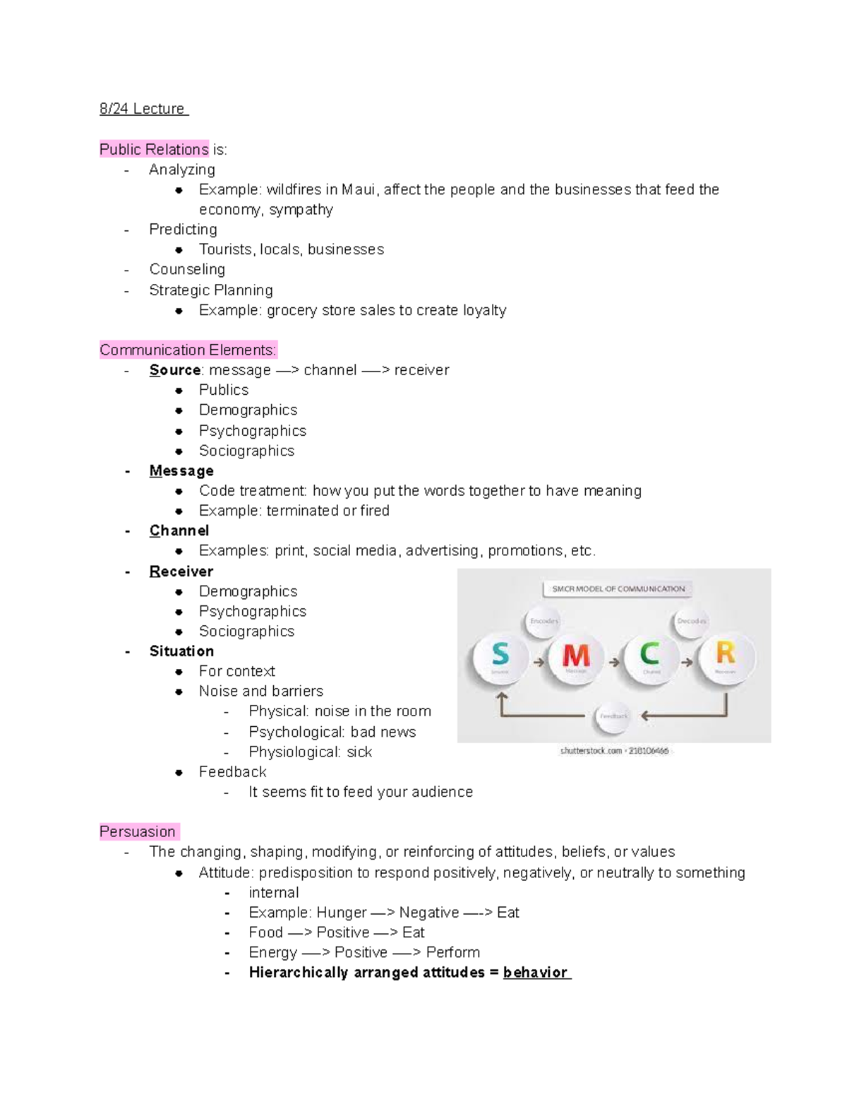 PR Writing 8 24 - 9 12 - PR notes for exam one - 8/24 Lecture Public ...