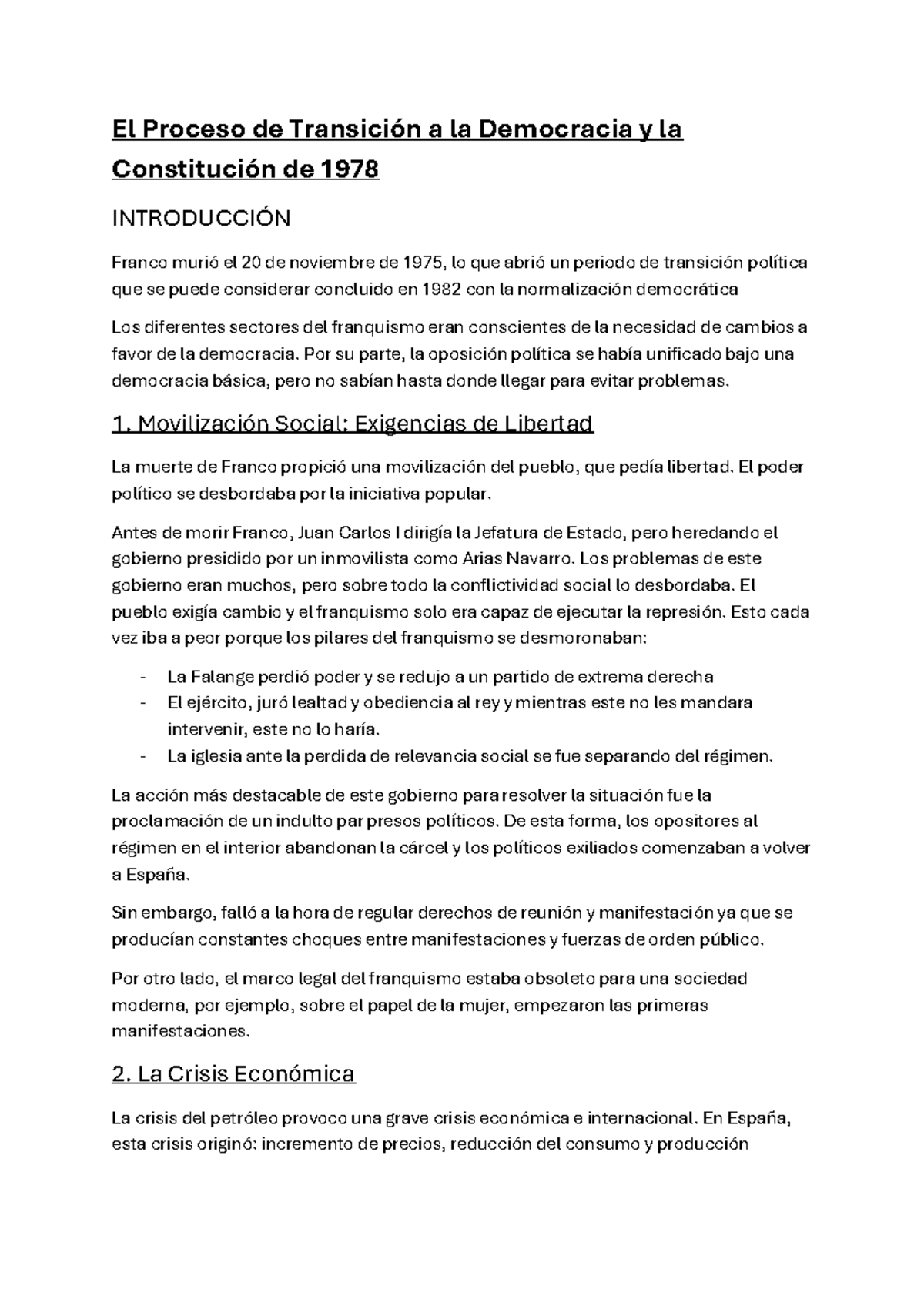 Historia de españa, transicion resumen (tema 11) - El Proceso de ...