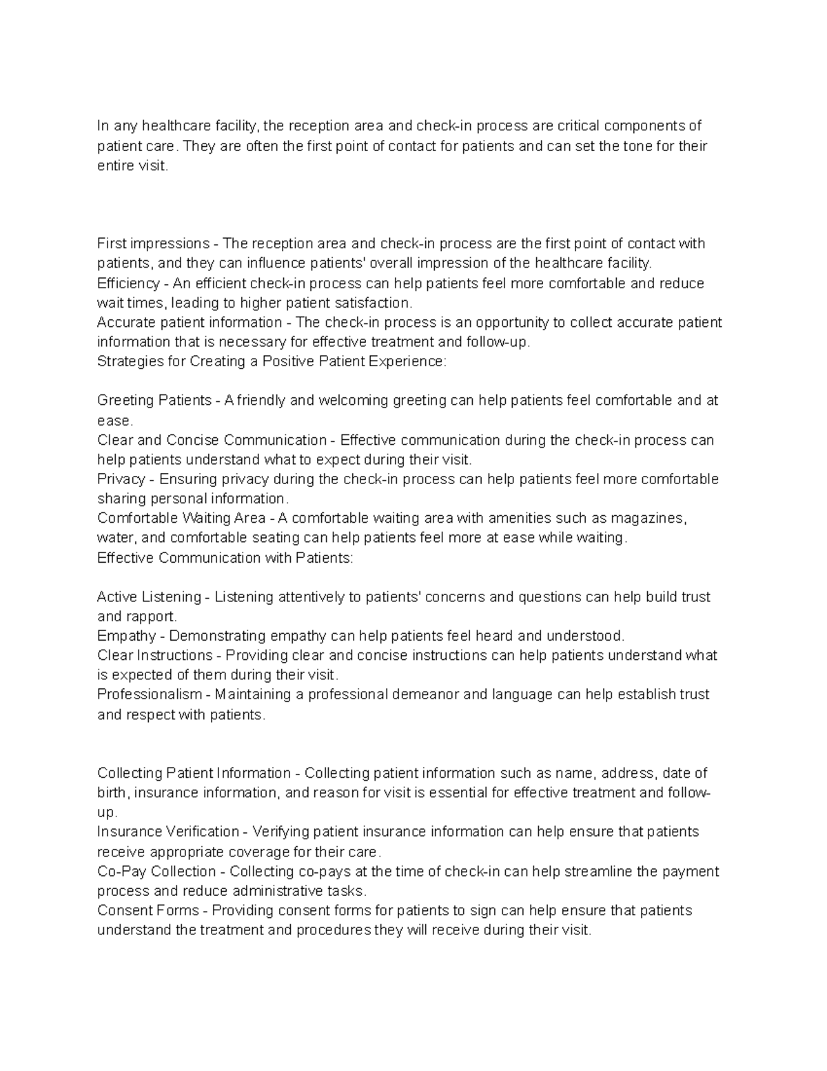 Reception and Patient Check-In Procedures Notes - In any healthcare ...