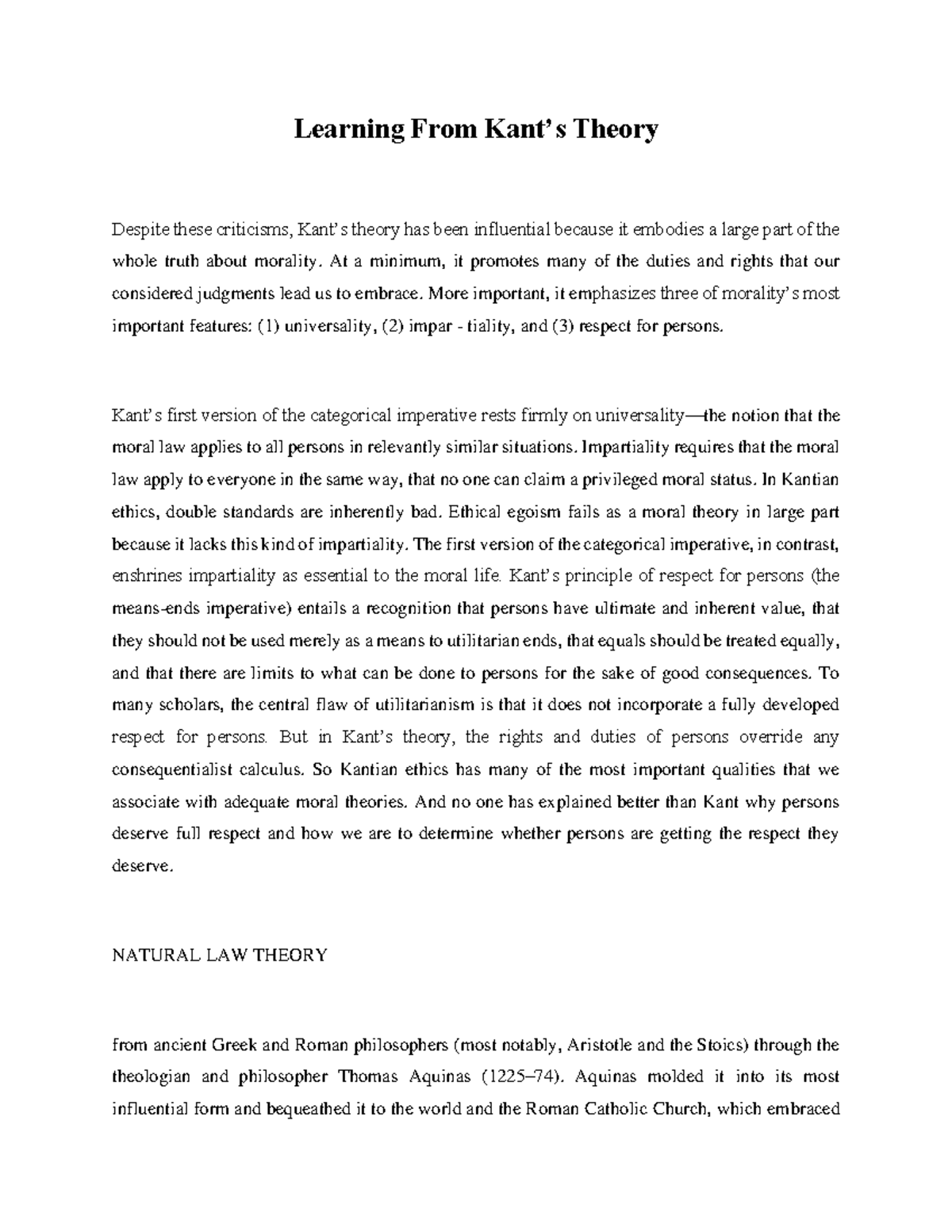 Learning From Kant’s Theory - Learning From Kant’s Theory Despite these ...