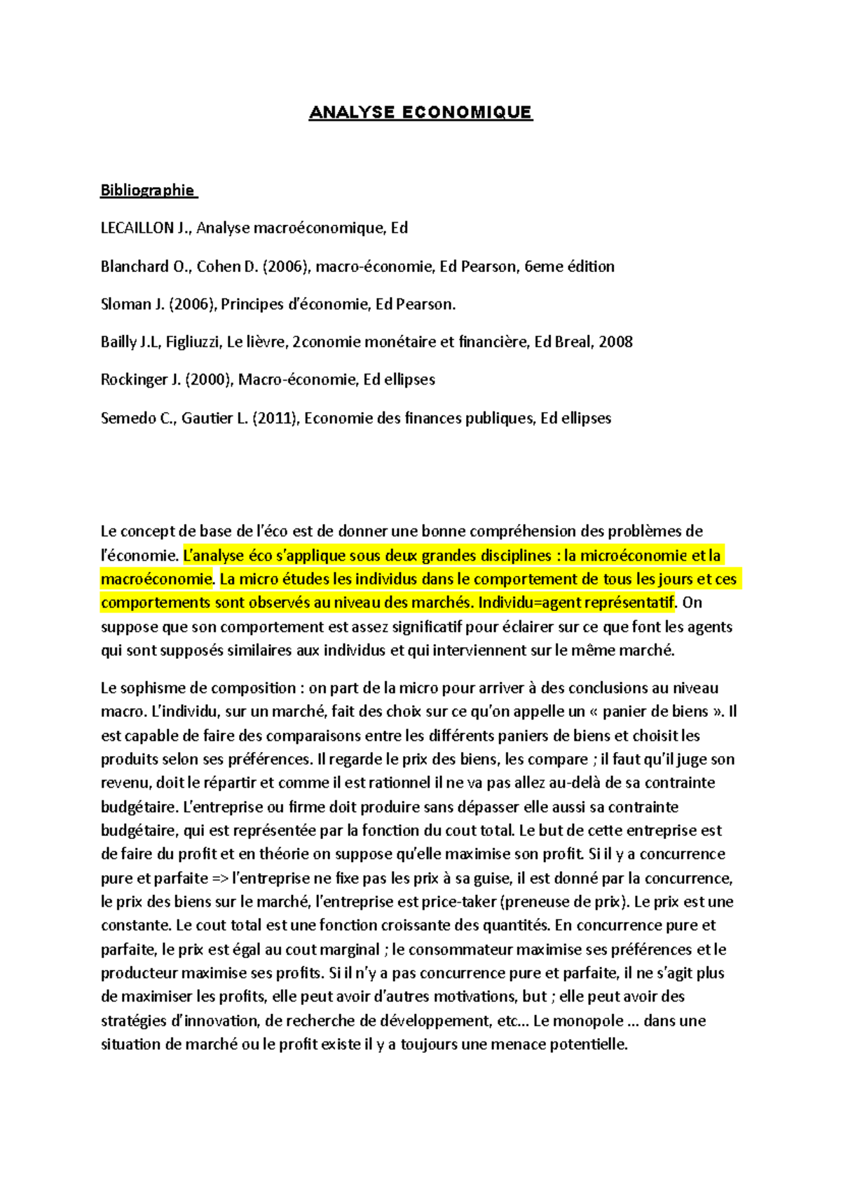 Analyses Economiques Cours Magistral - ANALYSE ECONOMIQUE Bibliographie ...