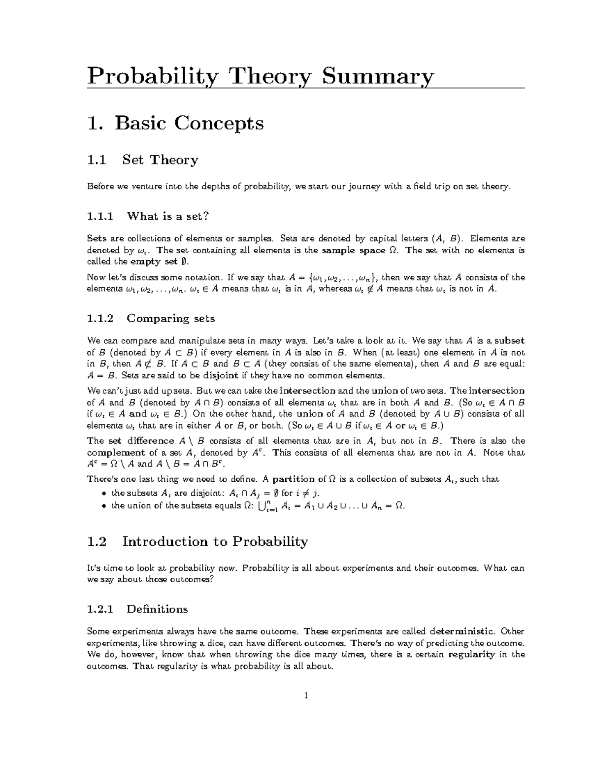 Summary Probability and Statistics: complete - Probability Theory ...