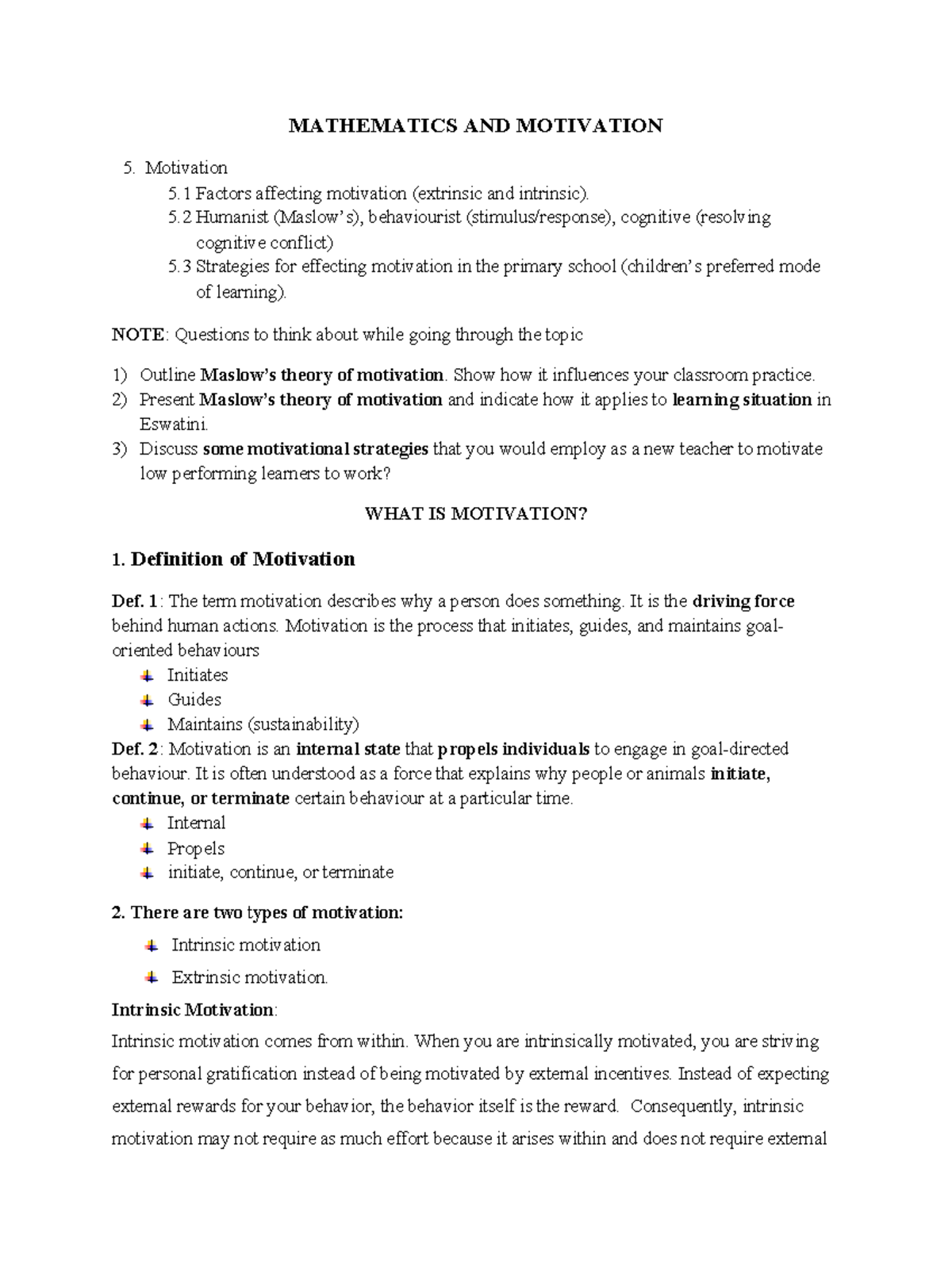 Mathematics AND Motivation - MATHEMATICS AND MOTIVATION Motivation 5 ...