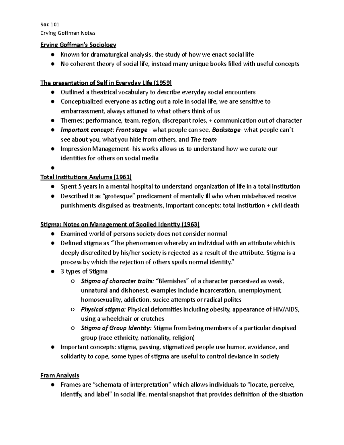 Soc 101 Lecture 3 Erving Goffman Notes Fall 22 - Soc 101 Erving Goffman ...