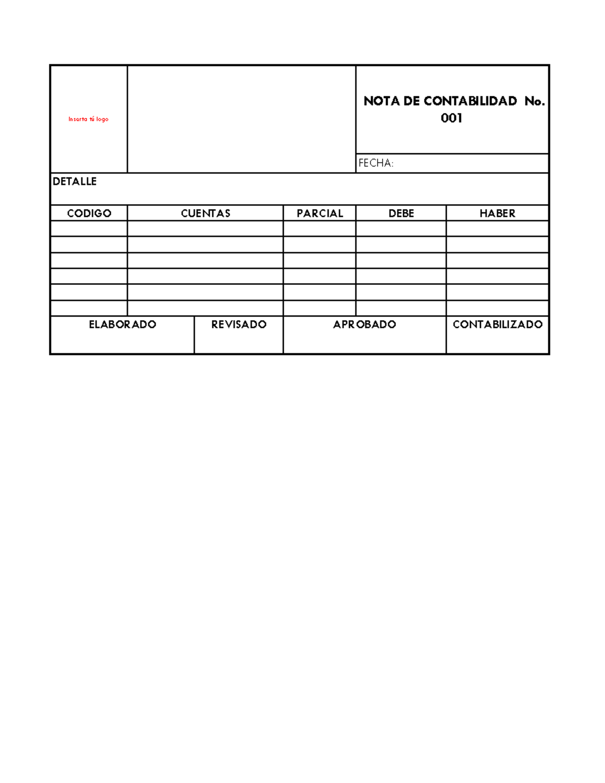 Nota contable 1 - ejemplo comprobante - Gestión contable - FECHA ...