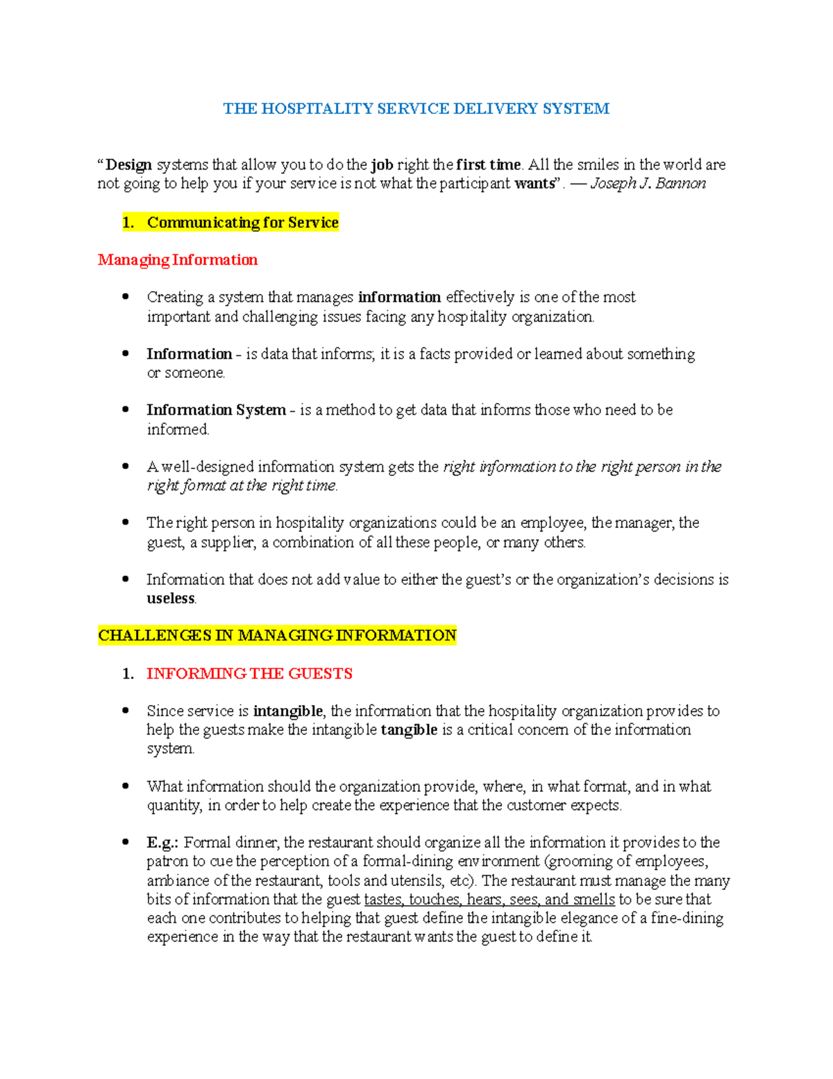 THE Hospitality Service Delivery System - THE HOSPITALITY SERVICE ...