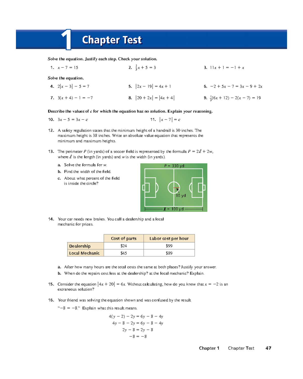 Alg1 01 ct - emad - Chapter 1 Chapter Test 47 Chapter Test 11 Solve the ...