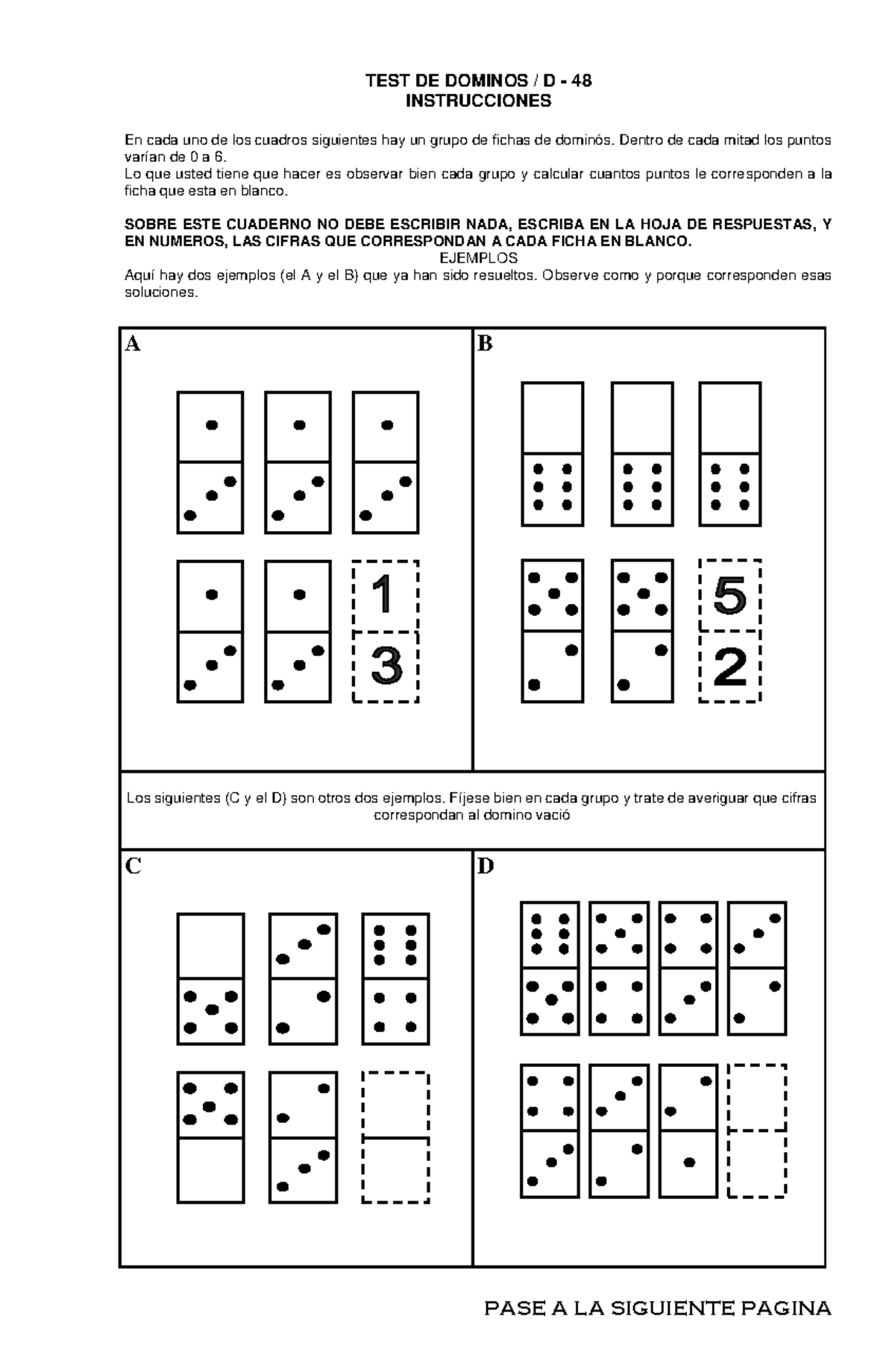 Cuadernillo Dominos - TEST DE DOMINOS / D - 48 INSTRUCCIONES En cada ...