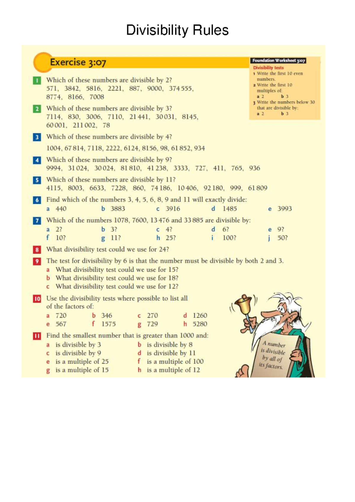 Divisibility Rules text book exercise - Divisibility Rules Exercise 3: ...