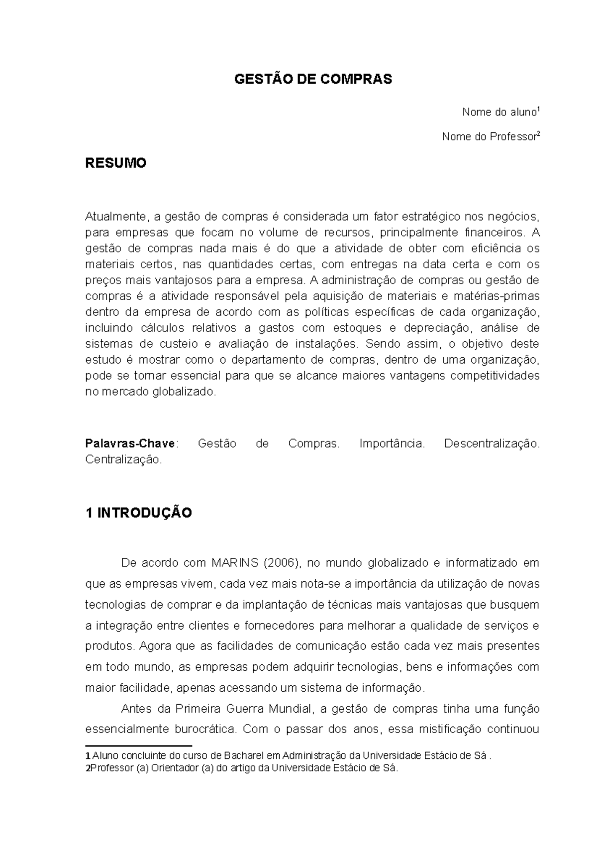 Gestão DE Compras - dfgsdg - GESTÃO DE COMPRAS Nome do aluno 1 Nome do ...