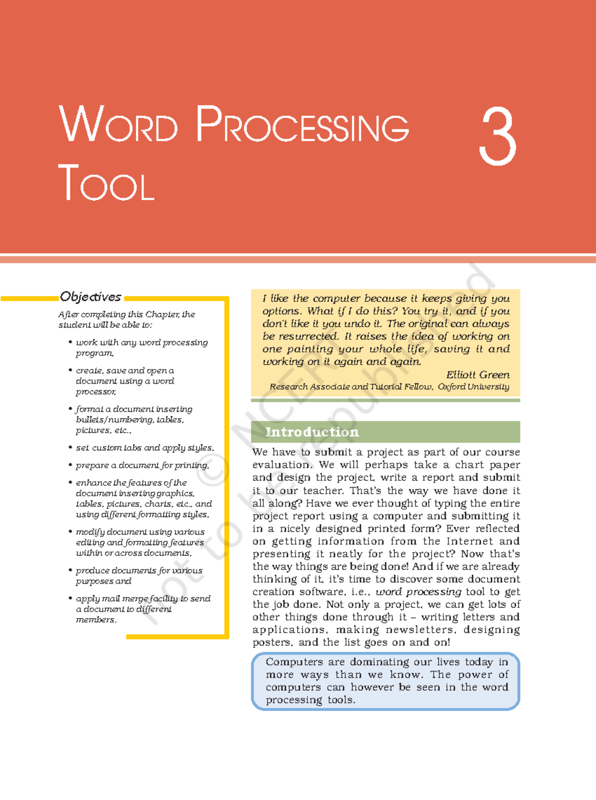 Kect103 - WORD PROCESSING TOOL Introduction After completing this ...