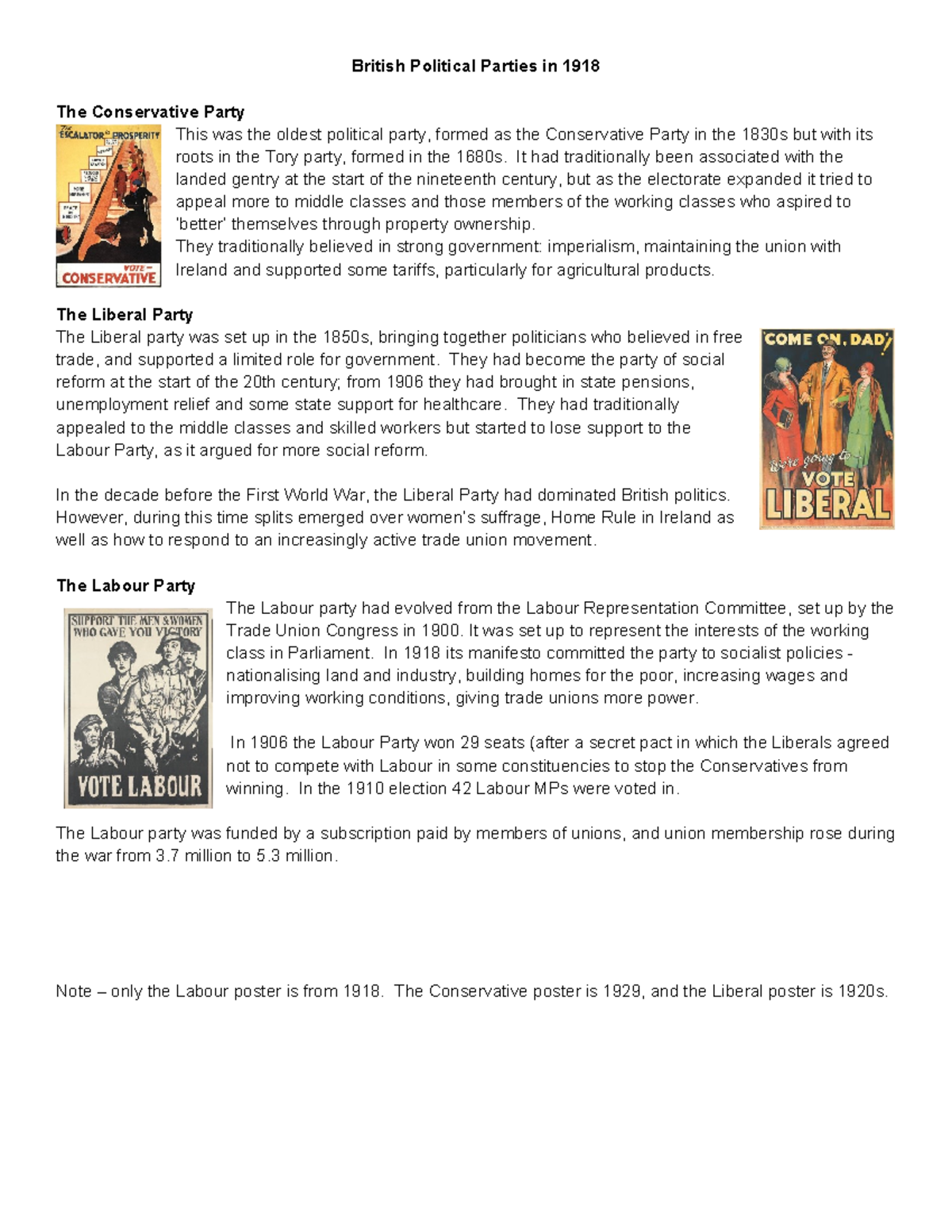 01 WS Background political parties - British Political Parties in 1918 ...