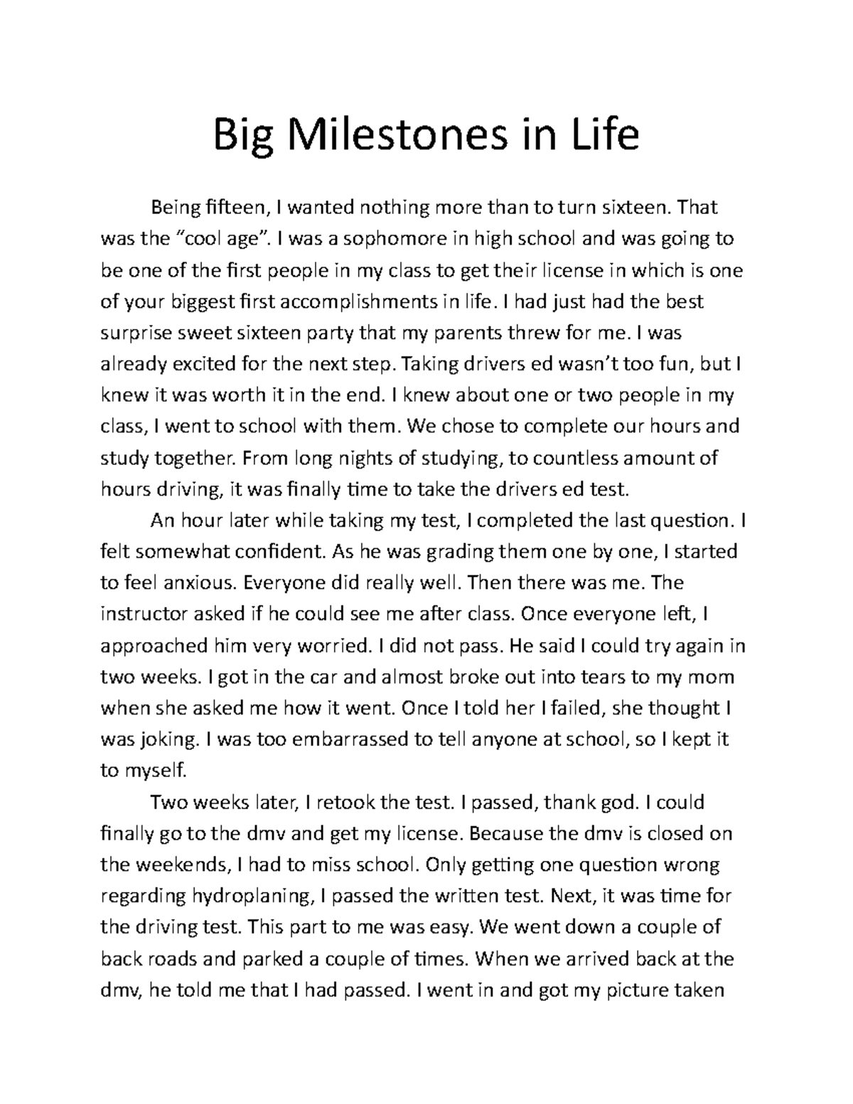 Big Milestones in Life - assignments and coursework - Big Milestones in ...