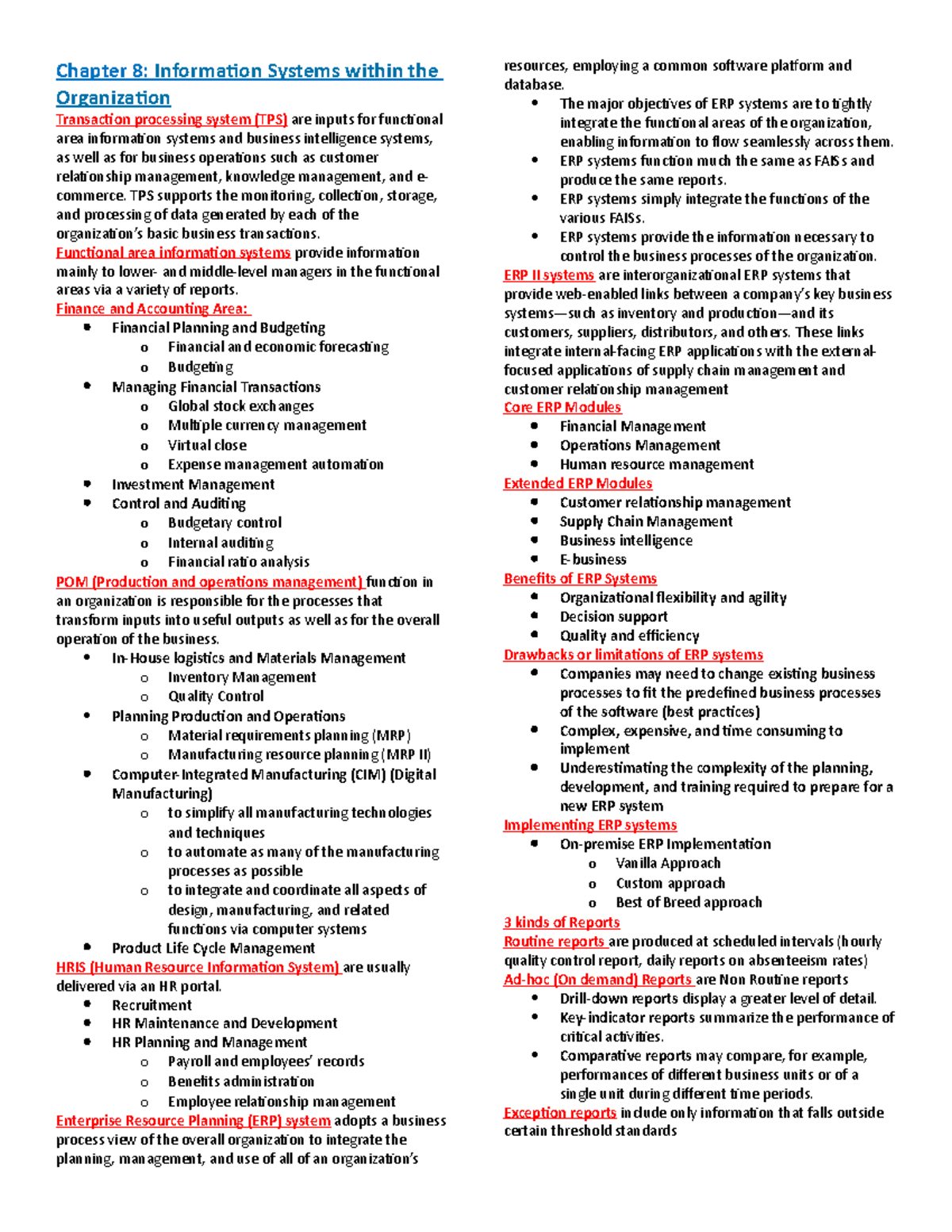 CMIS Final Reviewer - Chapter 8: Information Systems within the ...