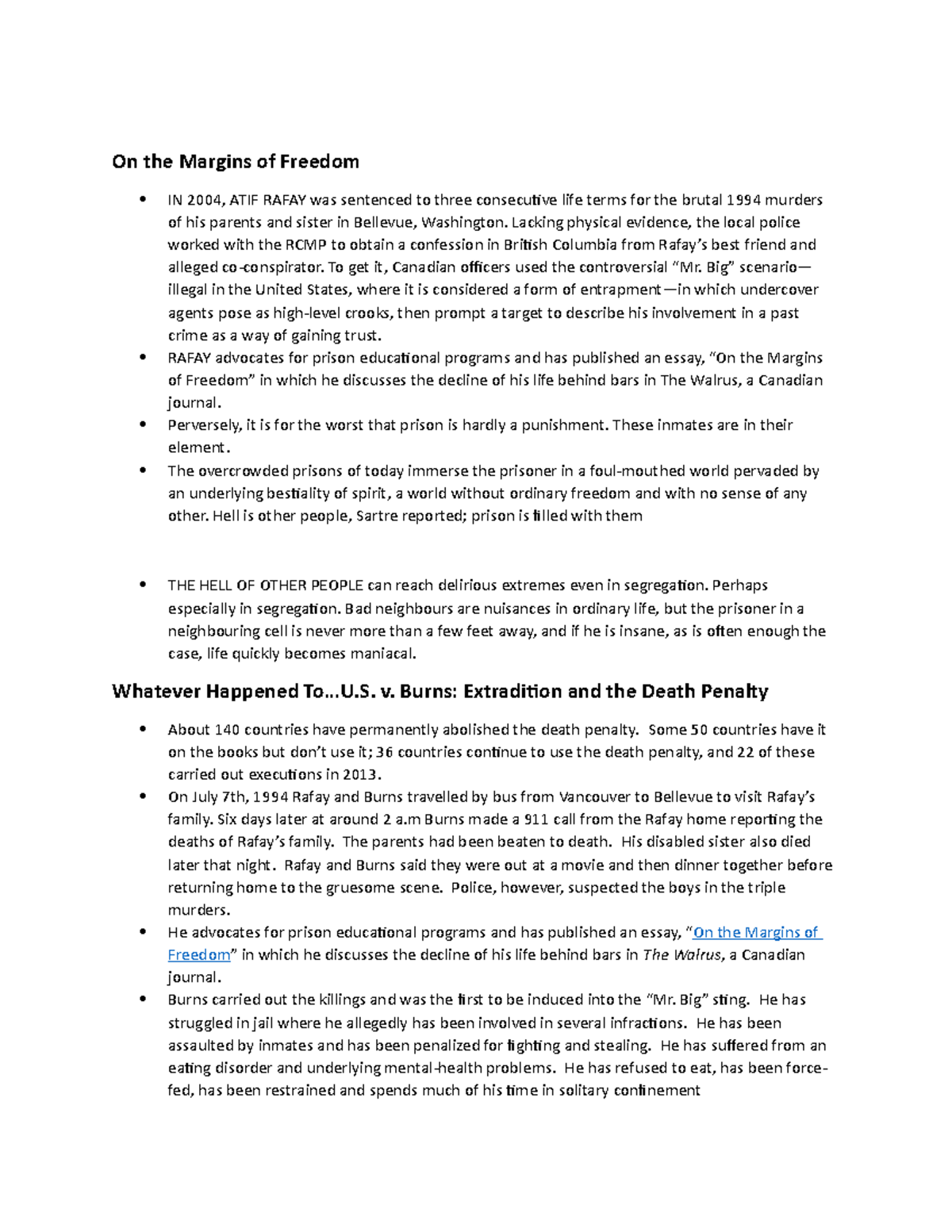 CJ quiz nov 2 - notes for test - On the Margins of Freedom IN 2004 ...