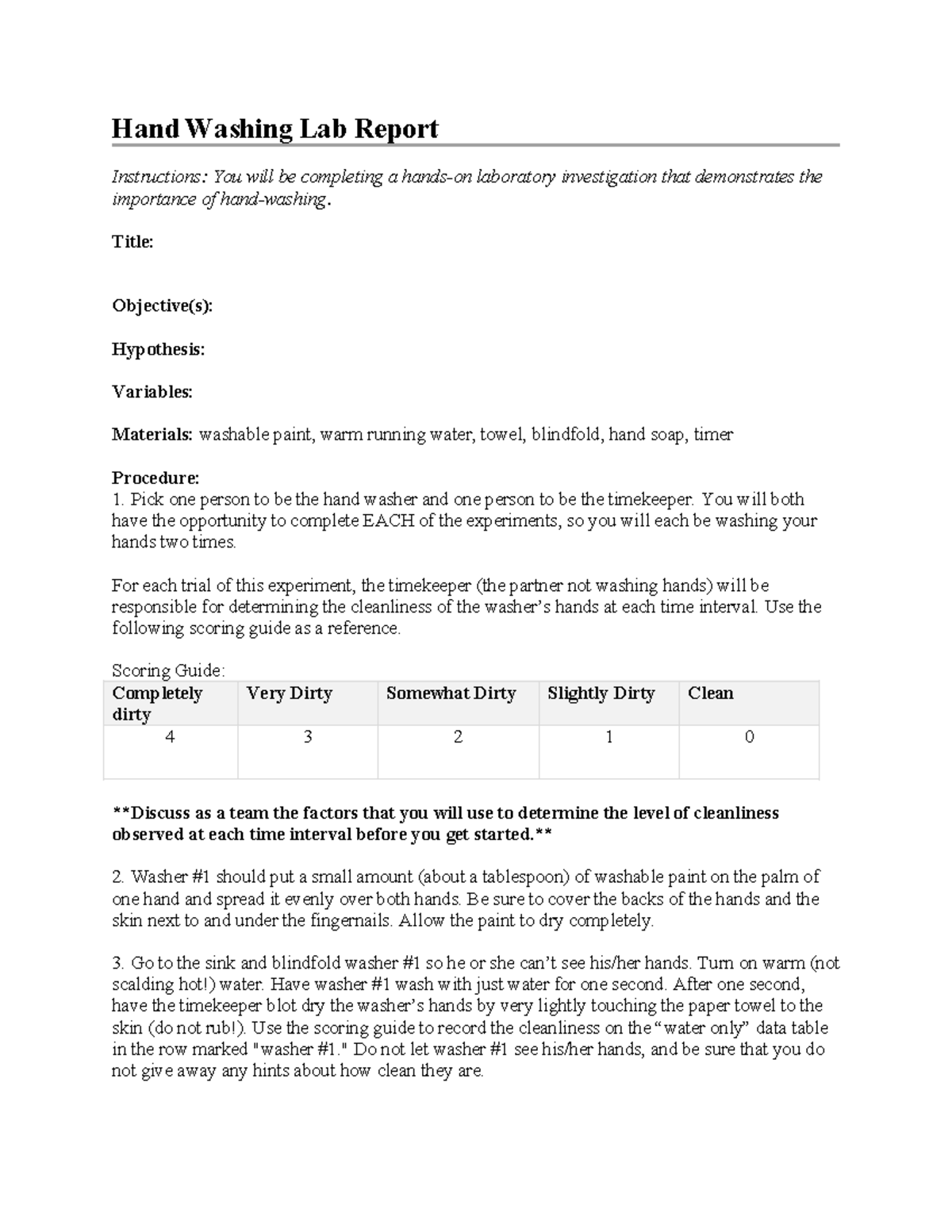 07 06 hand washing lab report template - Hand Washing Lab Report ...