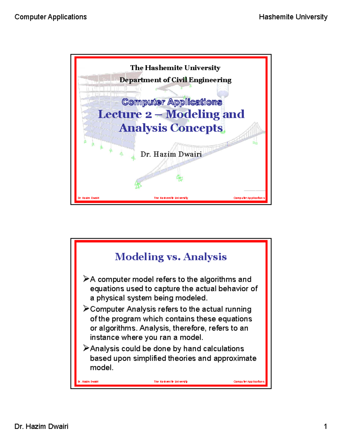 Lecture 2 - Modeling and Analysis Concepts - ####### The Hashemite ...