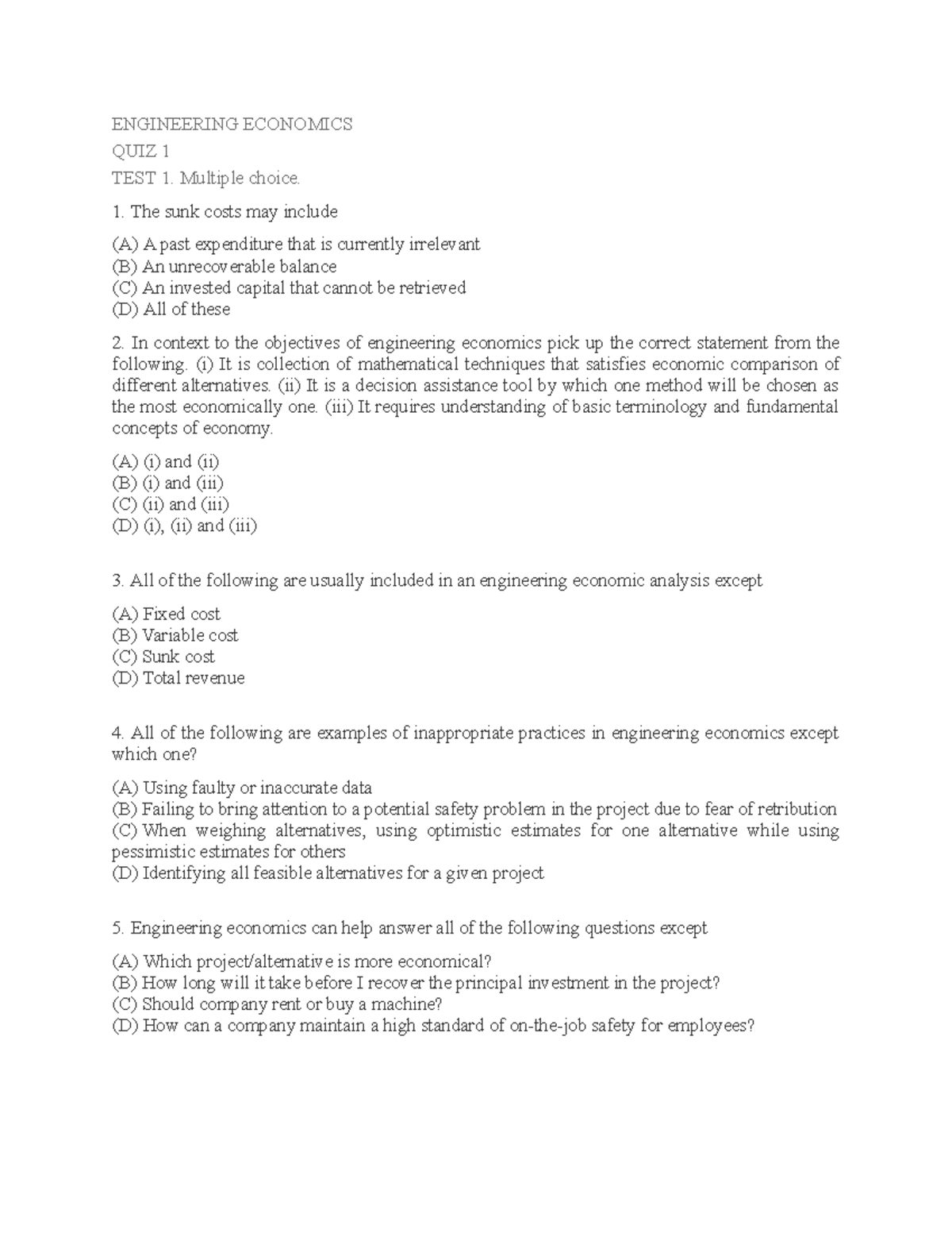 ENGG ECON Q1 2021 Final - WALA - ENGINEERING ECONOMICS QUIZ 1 TEST 1 ...