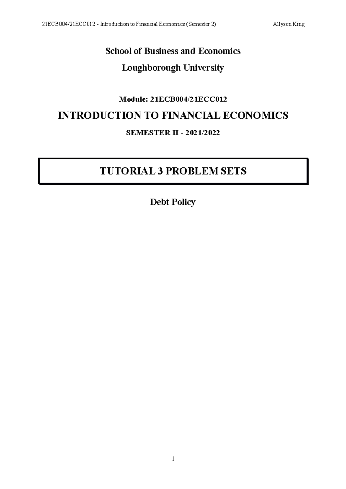 Tutorial 3 Problem Sets - 21ECB004/21ECC012 - Introduction to Financial ...