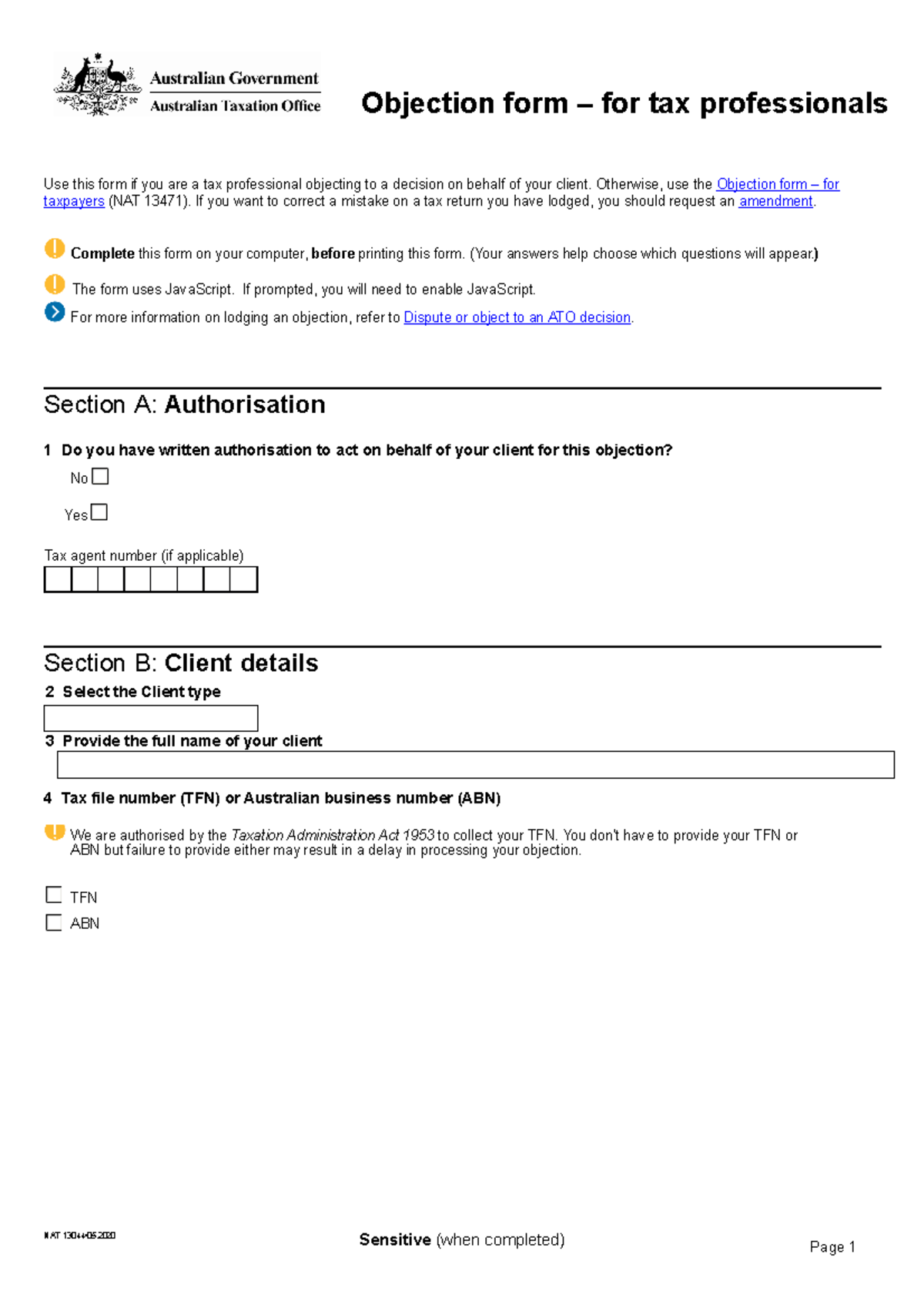 Objection form for Professional - Objection form – for tax ...