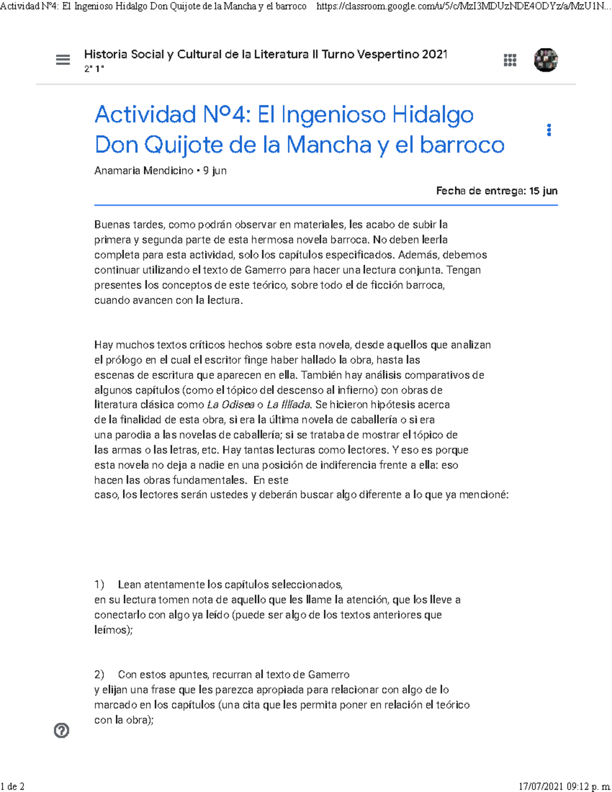 Actividad Nº4 El Ingenioso Hidalgo Don Quijote de la Mancha y el ...
