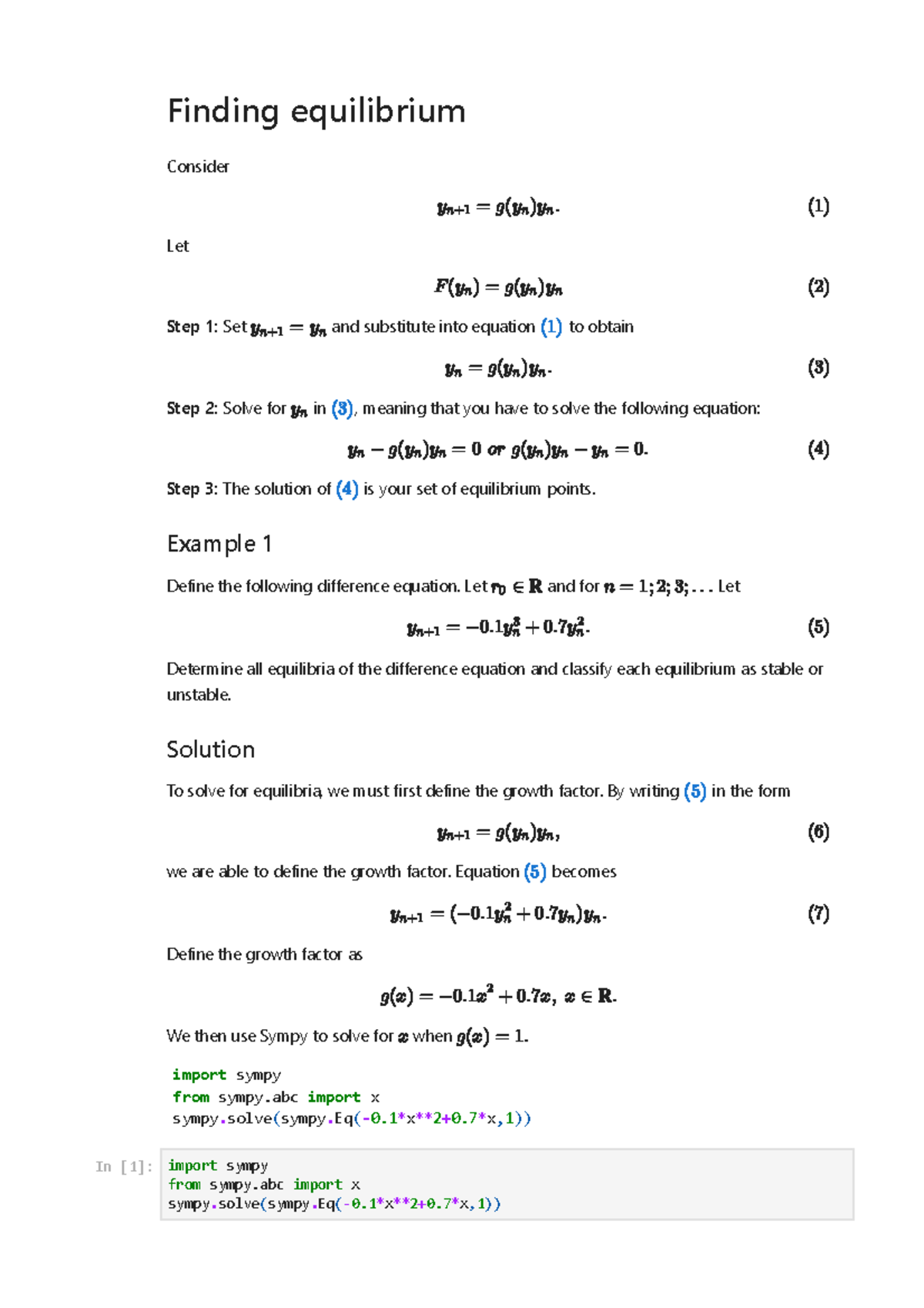 Lecture 20 - Finding equilibrium Consider Let Step 1: Set and ...