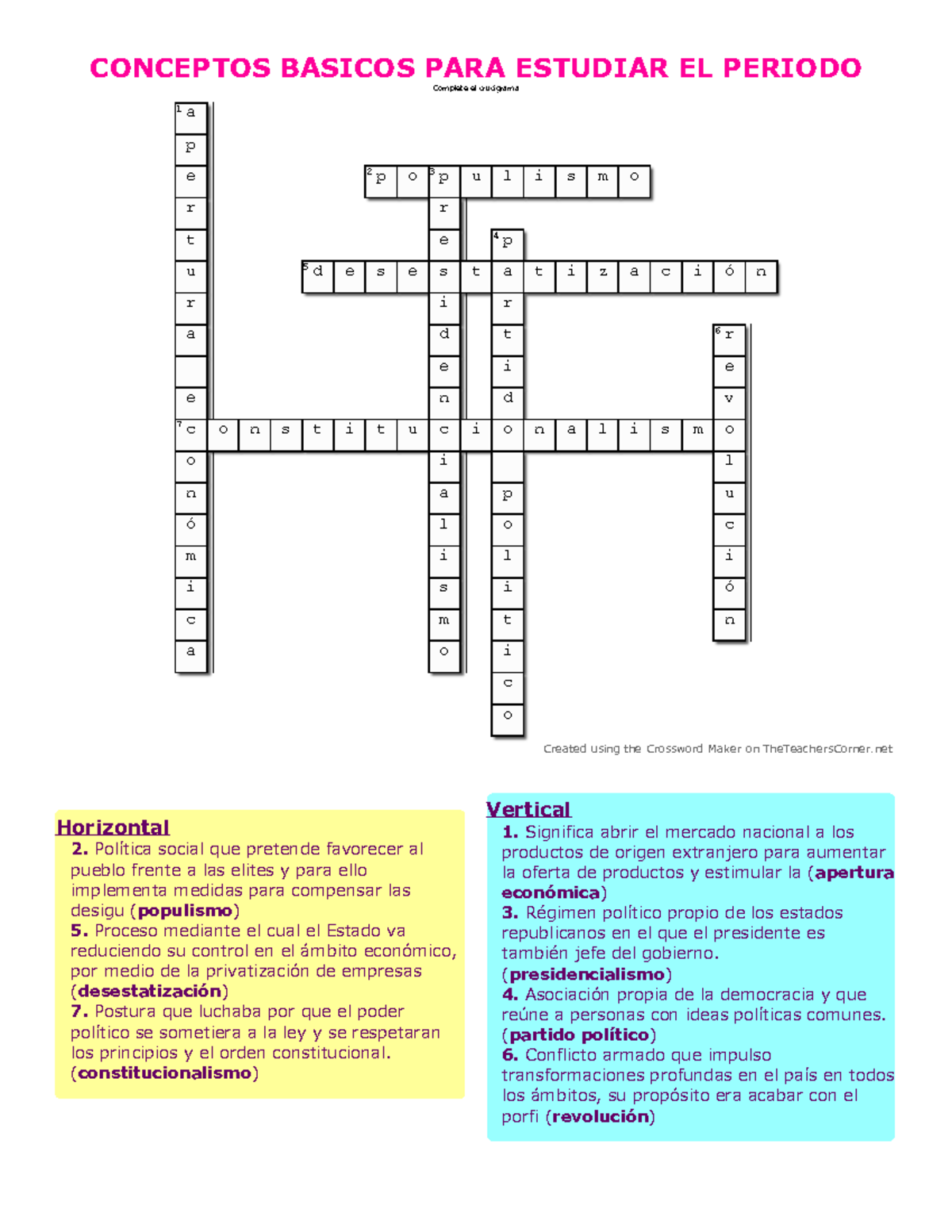 Crucigrama - CONCEPTOS BASICOS PARA ESTUDIAR EL PERIODO Complete el ...