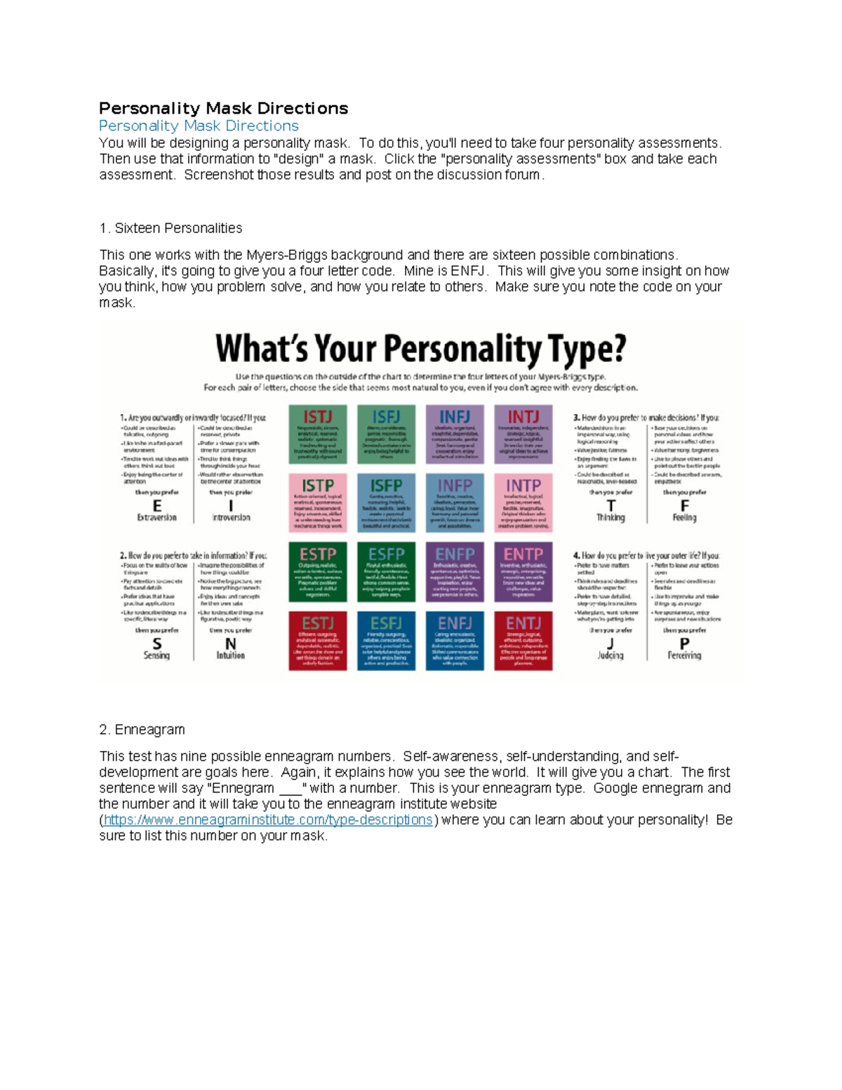 Sixteen Personalities - Personality Mask Directions Personality Mask ...
