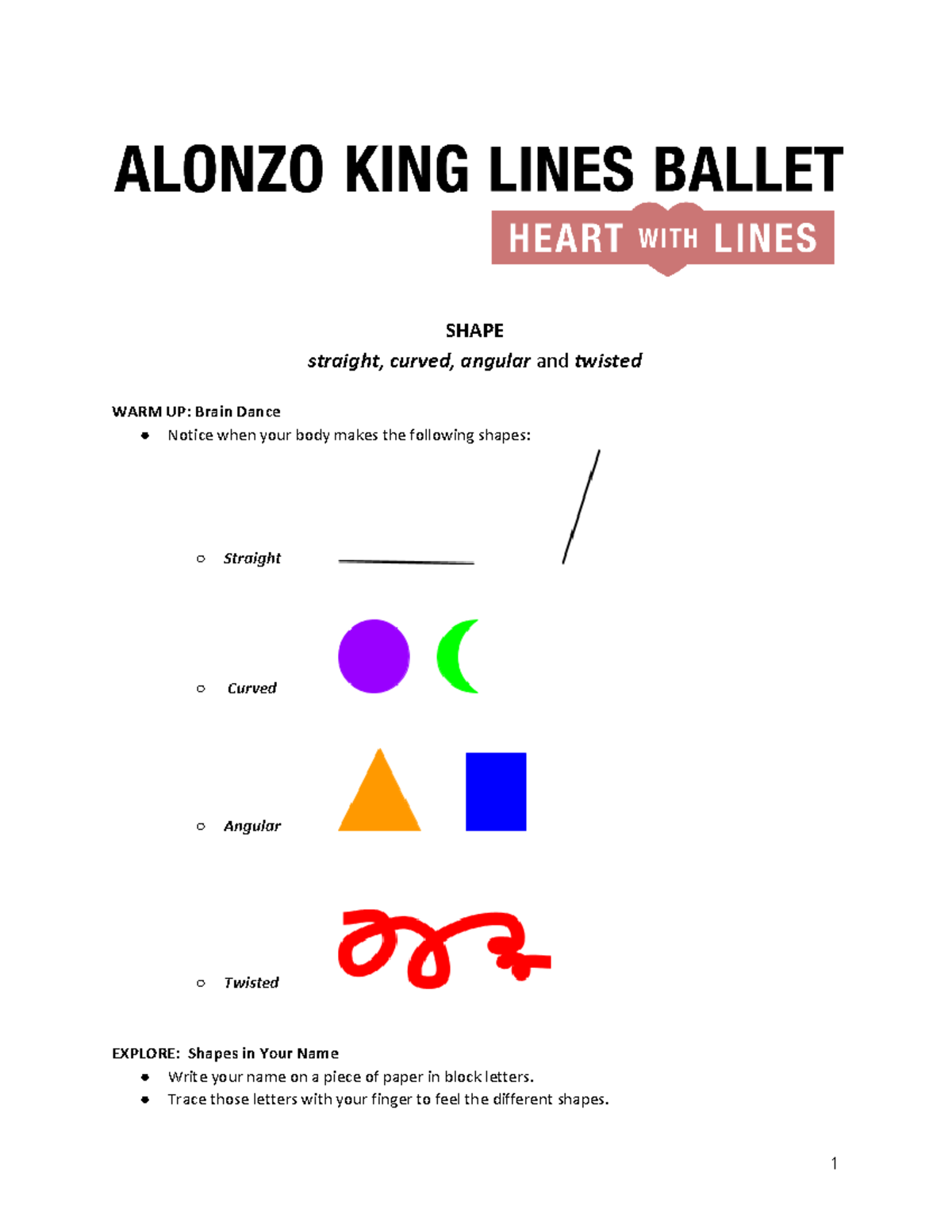 Shape - notes - SHAPE straight, curved, angular and twisted WARM UP ...