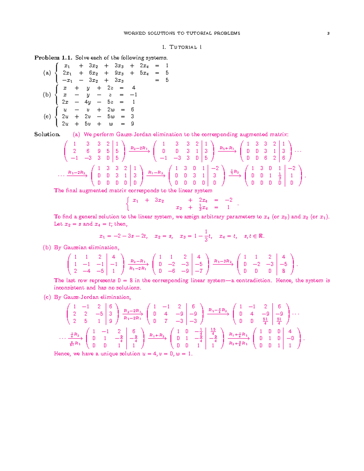 Tutorial 1 ma1513 Solutions - 1 1 Problem 1.1 each of the following systems. (a) 8