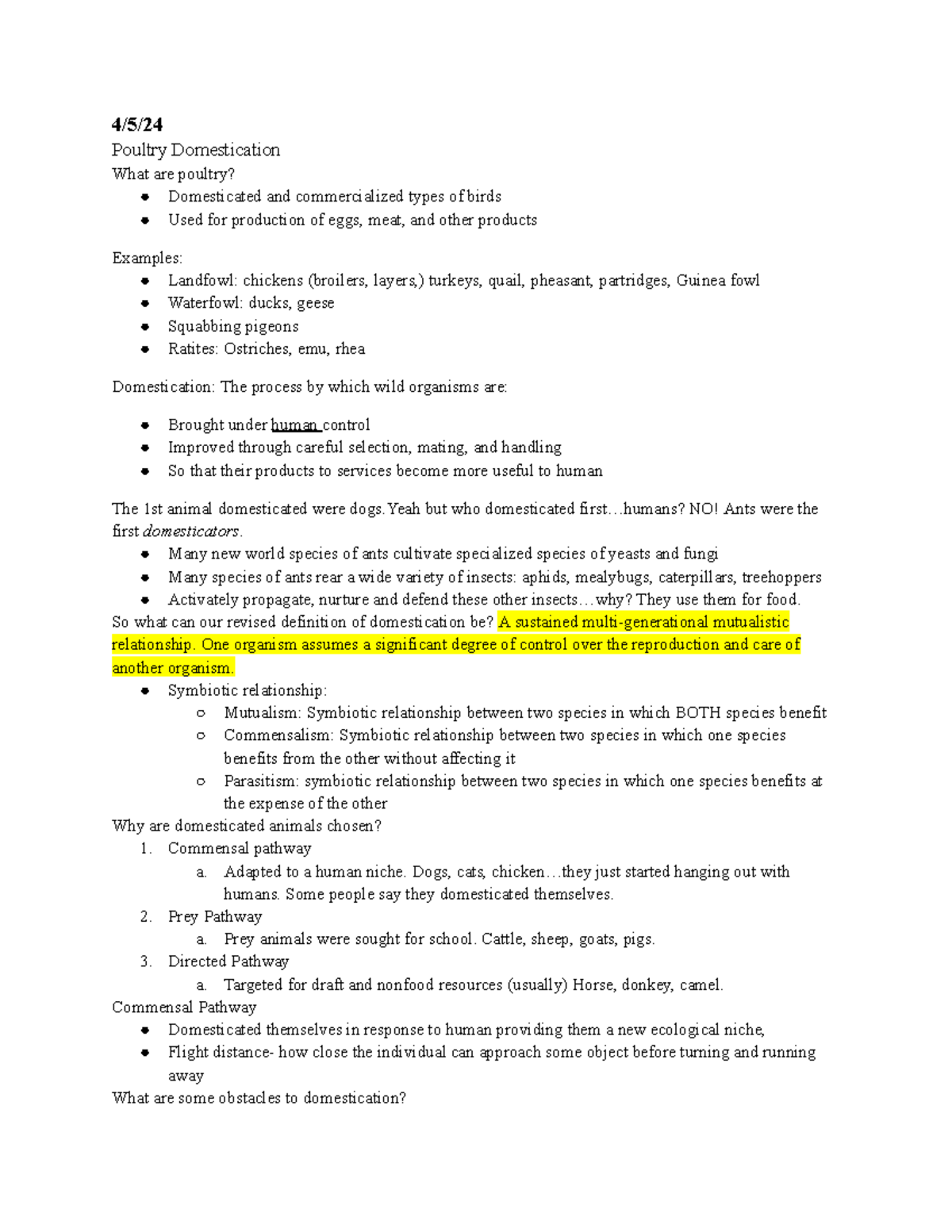 ASCI 225-Intro to Poultry Notes - 4/5/ Poultry Domestication What are ...