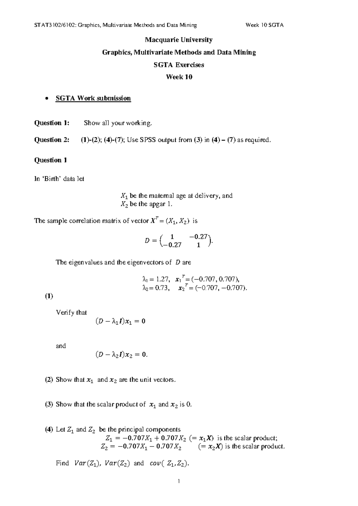Week 10 sgta work submission fri 11 am - STAT3102/6102: Graphics, Multivariate Methods and Data ...