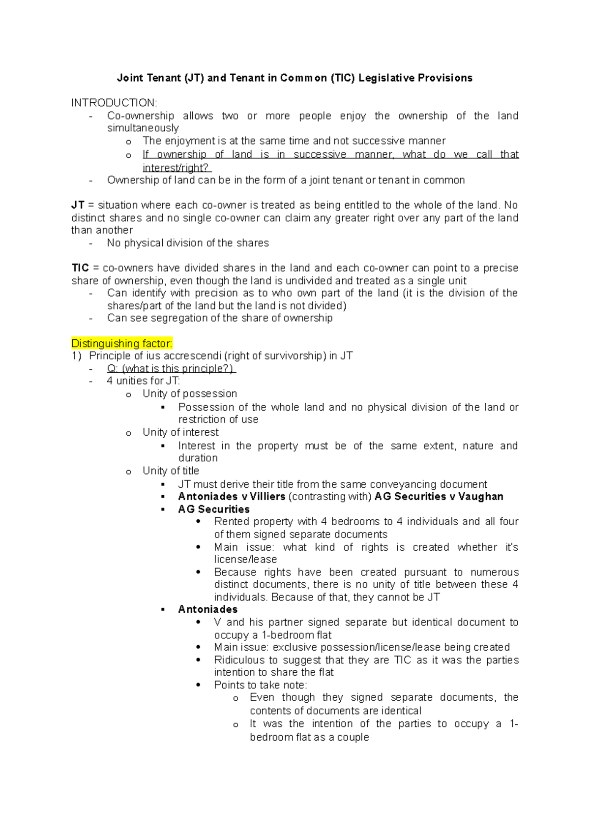 CO- Ownership - Joint Tenant (JT) and Tenant in Common (TIC ...