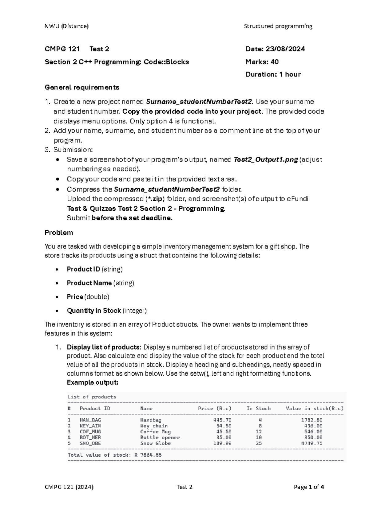 CMPG 121 2024 Test 2 - Test 1 - CMPG 121 Test 2 Date: 2 3 /08/ Section ...