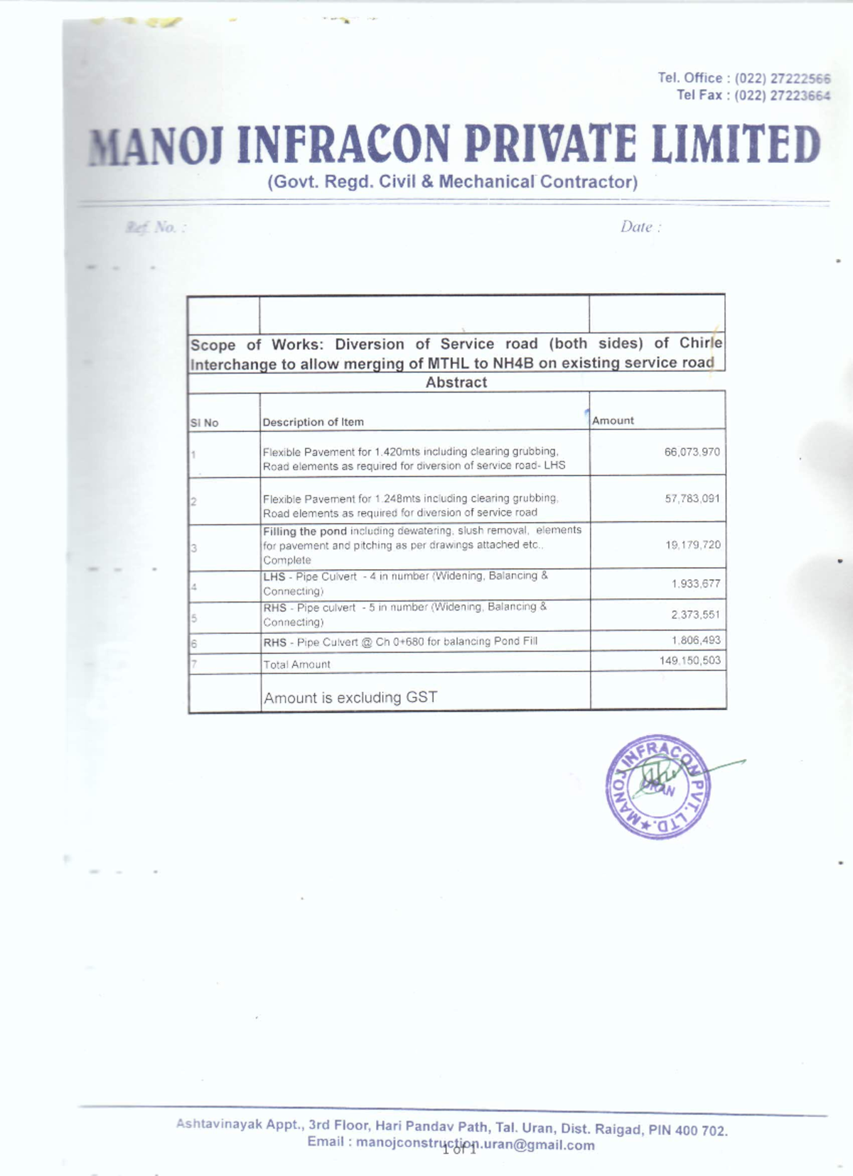 MTHL Service Road Final - project management and finance - Vel Tech ...