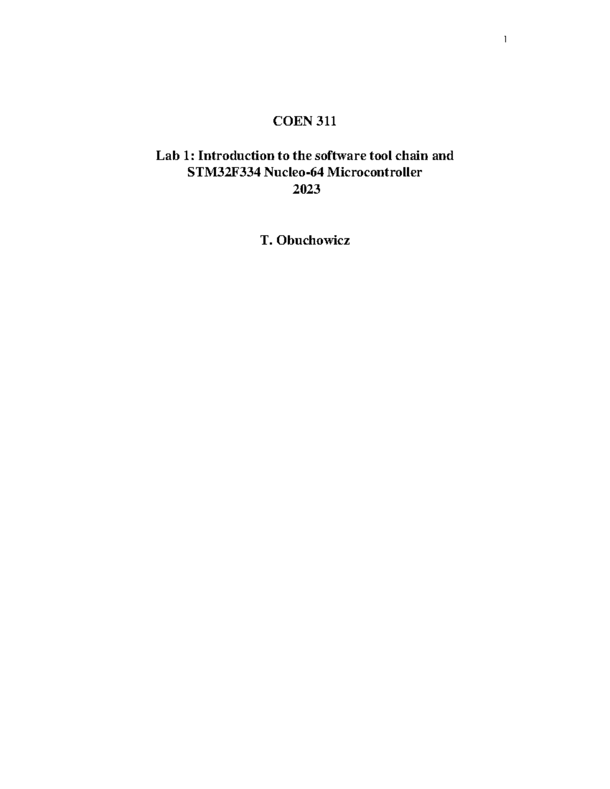 Lab1 - lab - COEN 311 Lab 1: Introduction to the software tool chain and STM32F334 Nucleo-64 ...