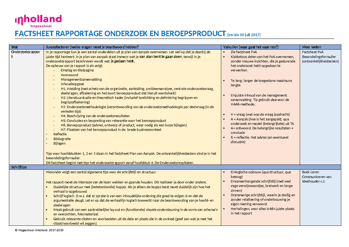 170710 Factsheet Rapportage - FACTSHEET RAPPORTAGE ONDERZOEK EN ...