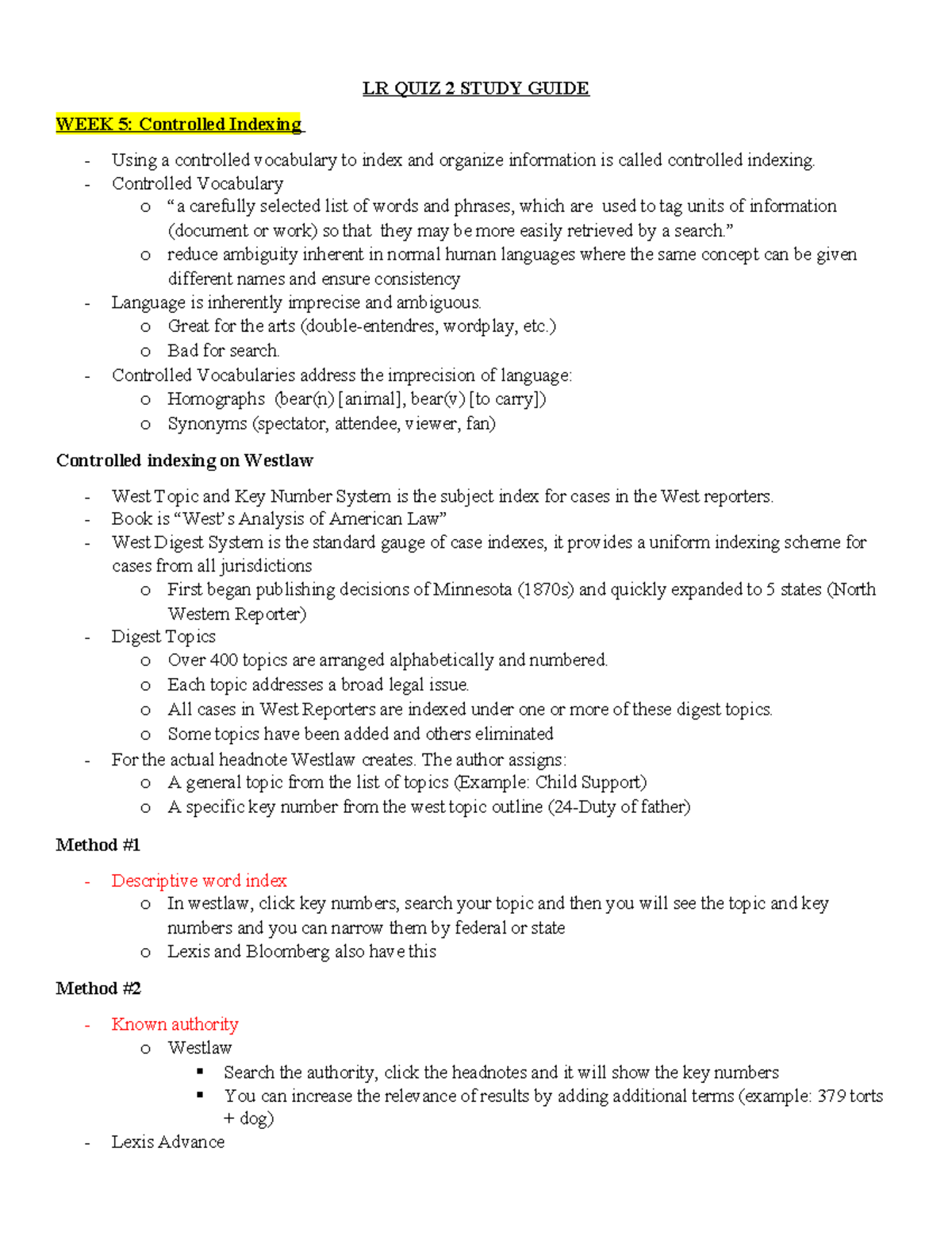 Legal Research Outline - LR QUIZ 2 STUDY GUIDE WEEK 5: Controlled ...
