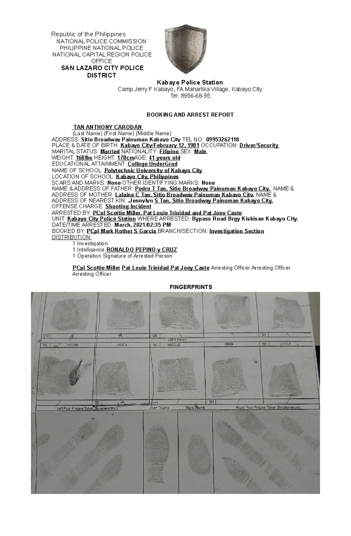D-3a- Ten Prints - Summary Criminology - Republic of the Philippines ...