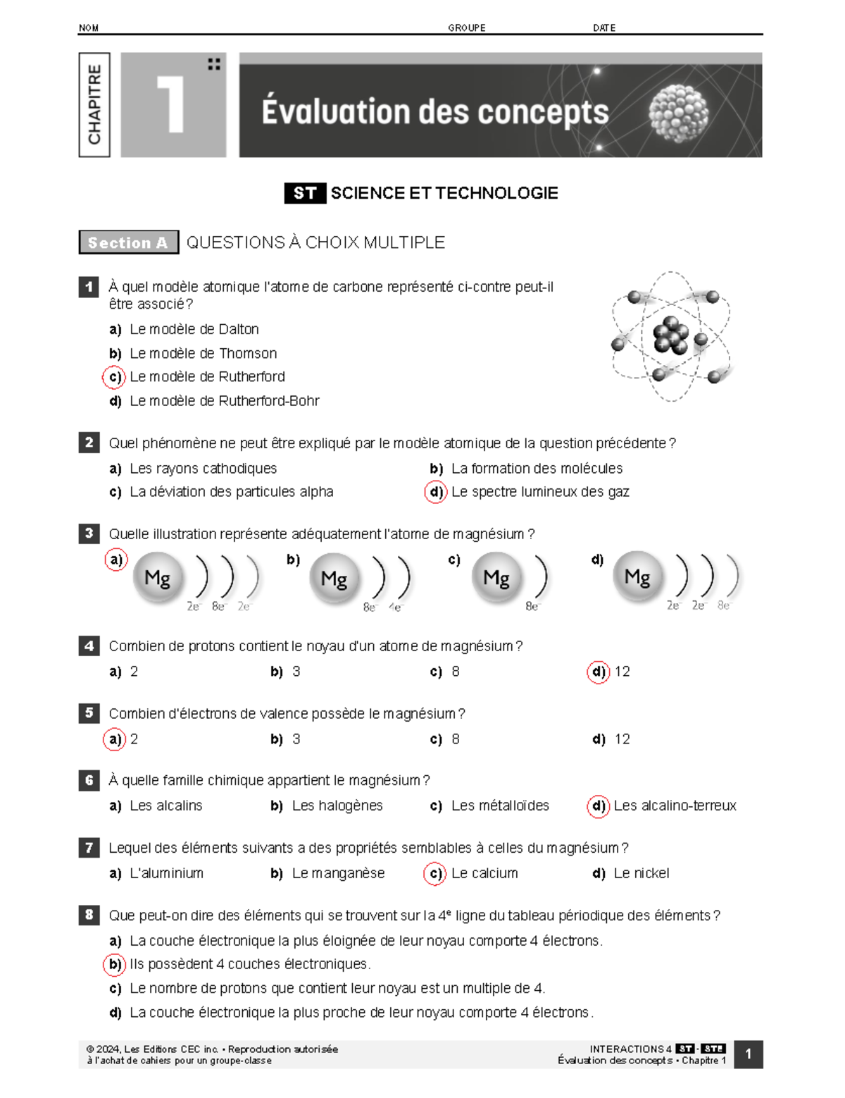 Interactions 4 ST-STE Evaluation Ch01 Prof - © 2024 , Les Éditions CEC inc. • Reproduction ...
