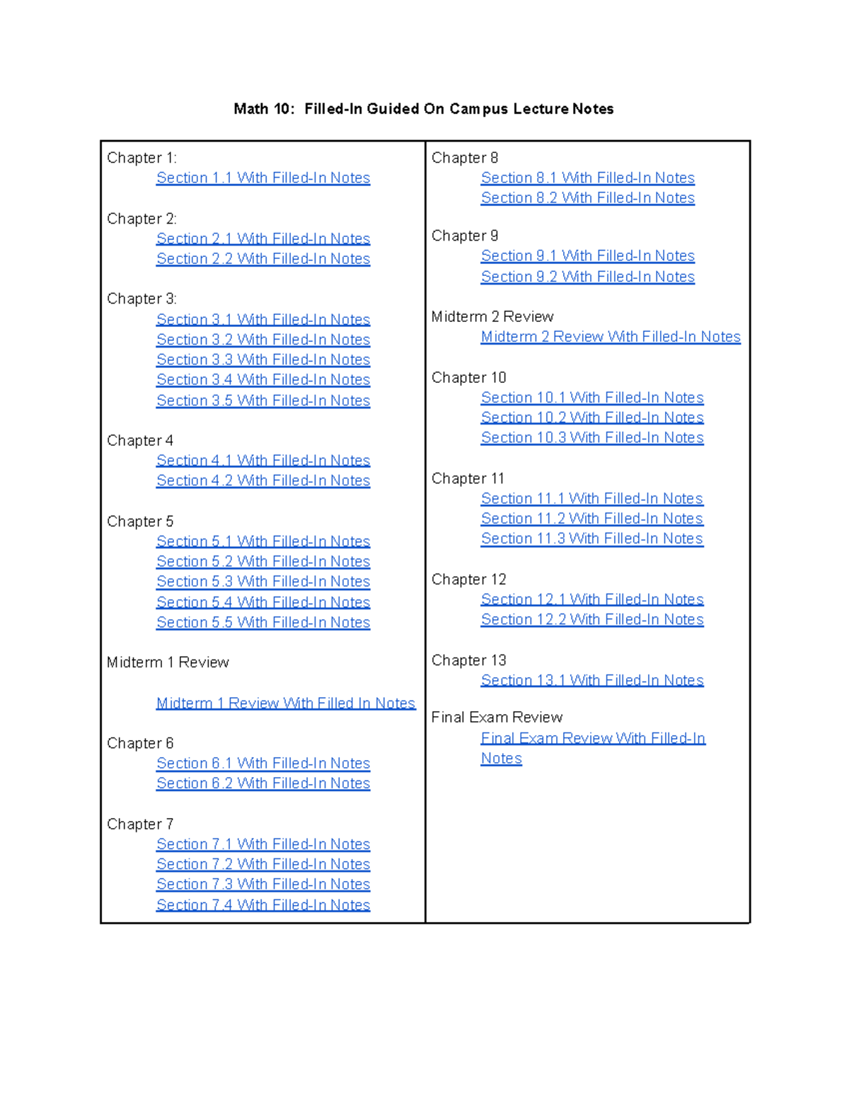 Math 10 Filled-In Guided On Campus Lecture Notes - Studocu