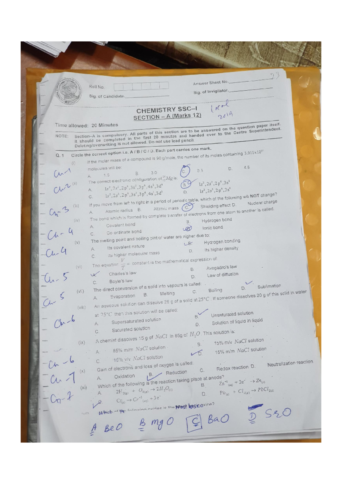 Grade 9 past papers chem MCQ's - Project course - Studocu